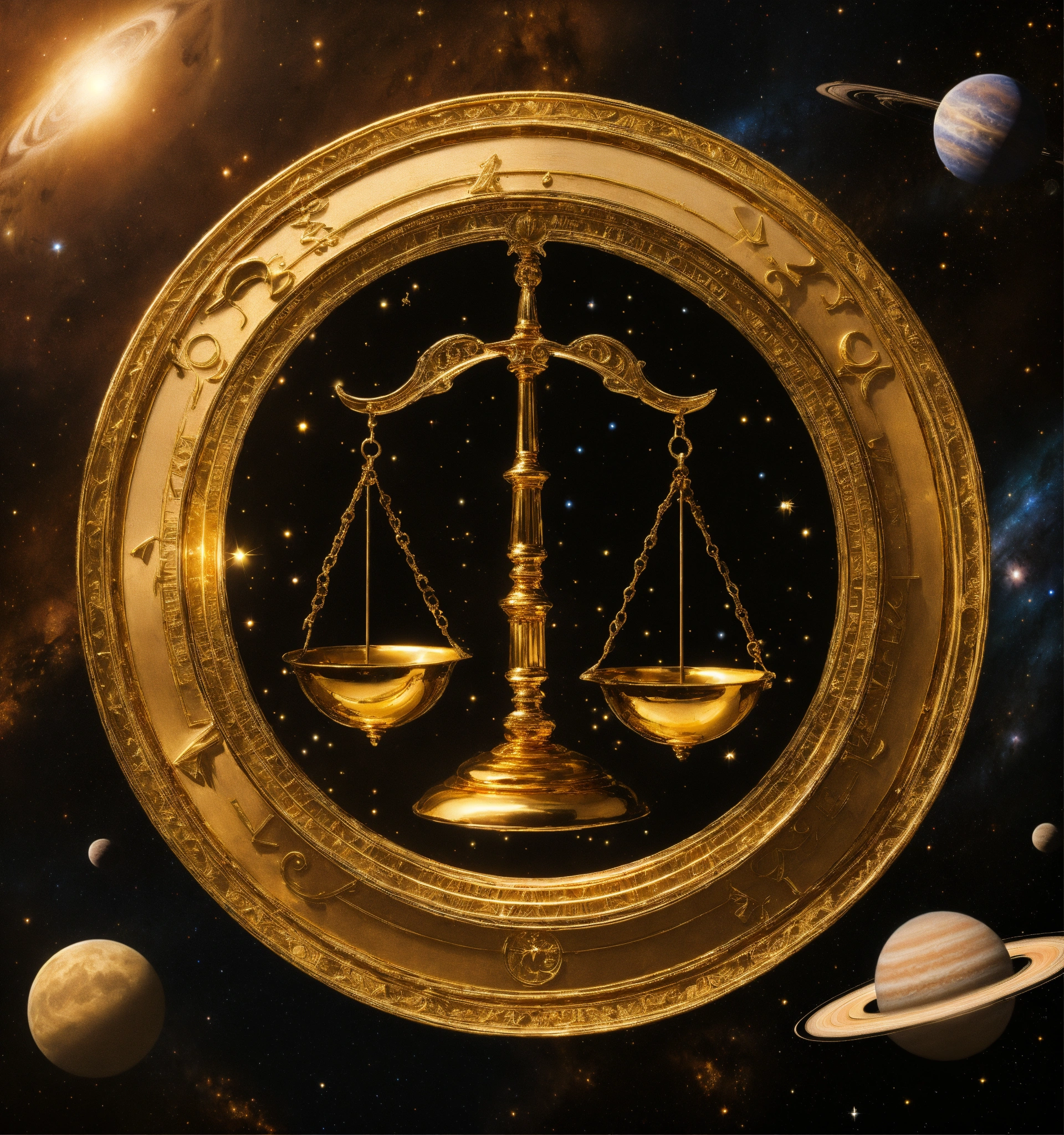 Lexica - Libra sign in gold color in realistic photograph, surrounded ...