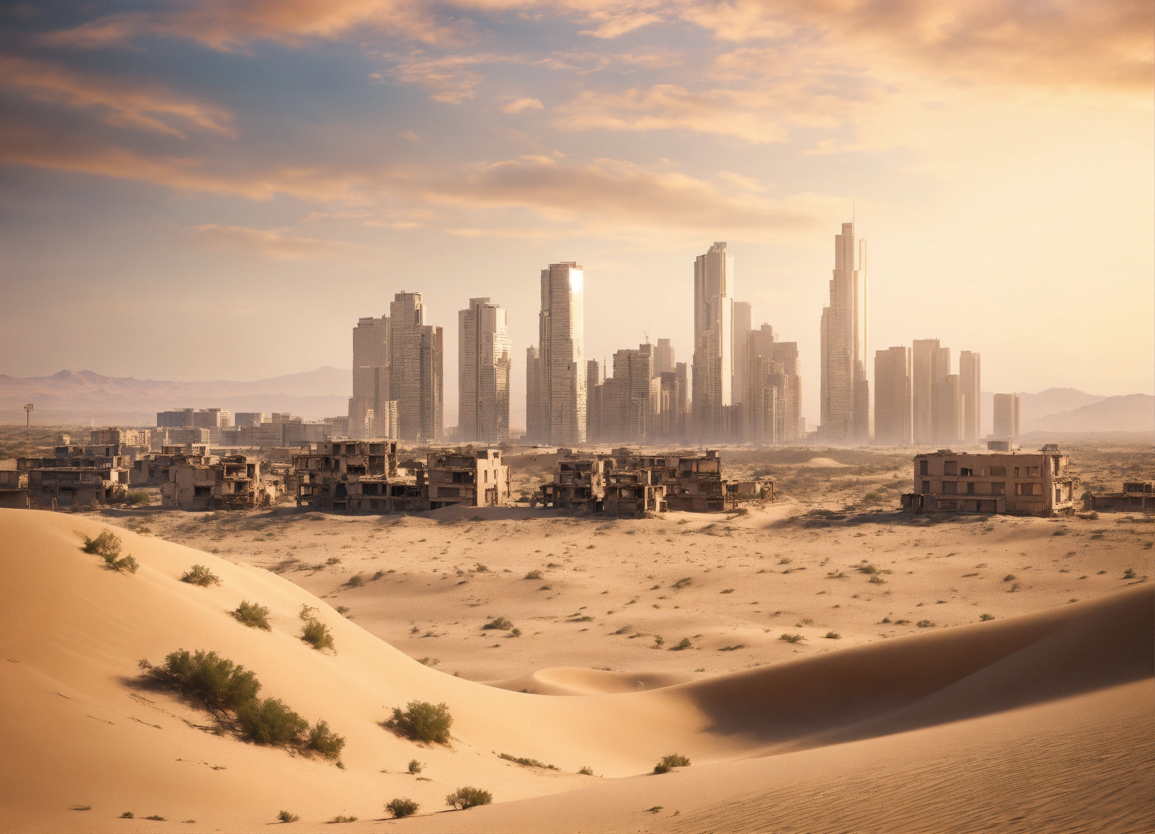 Lexica - A realistic photograph of a dilapidated modern city, with tall ...