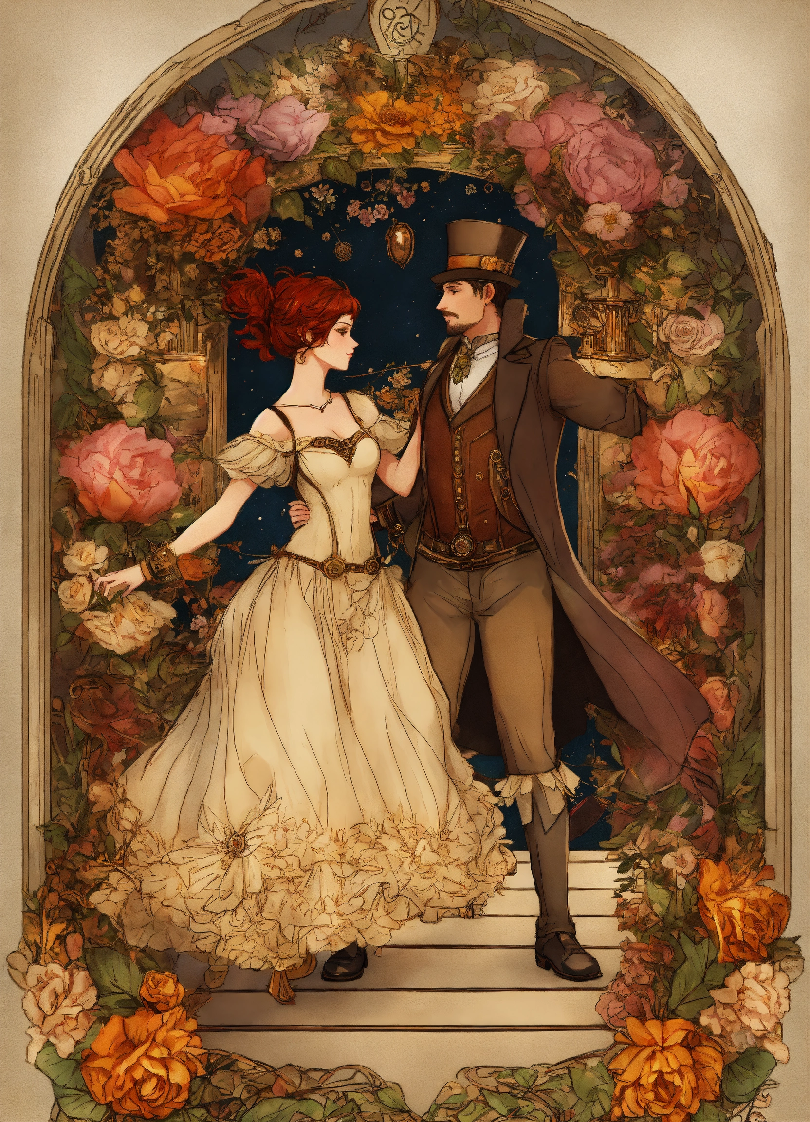 Lexica - Tarot card, man and woman dancing beneath a floral arch ...