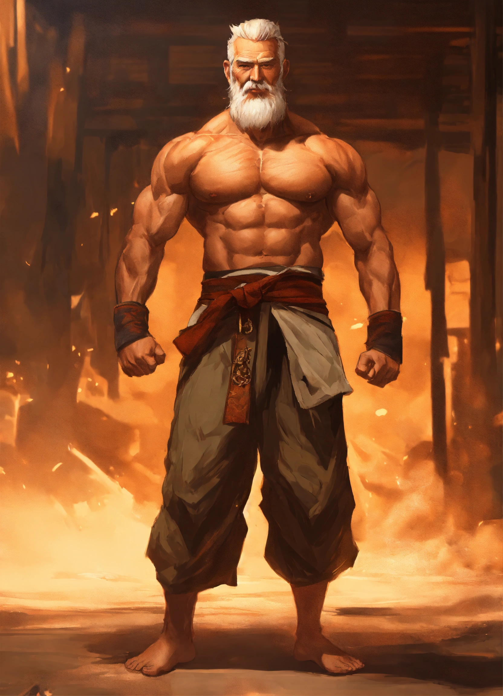 Lexica - An incredibly buff old man with a long white beard down to his ...