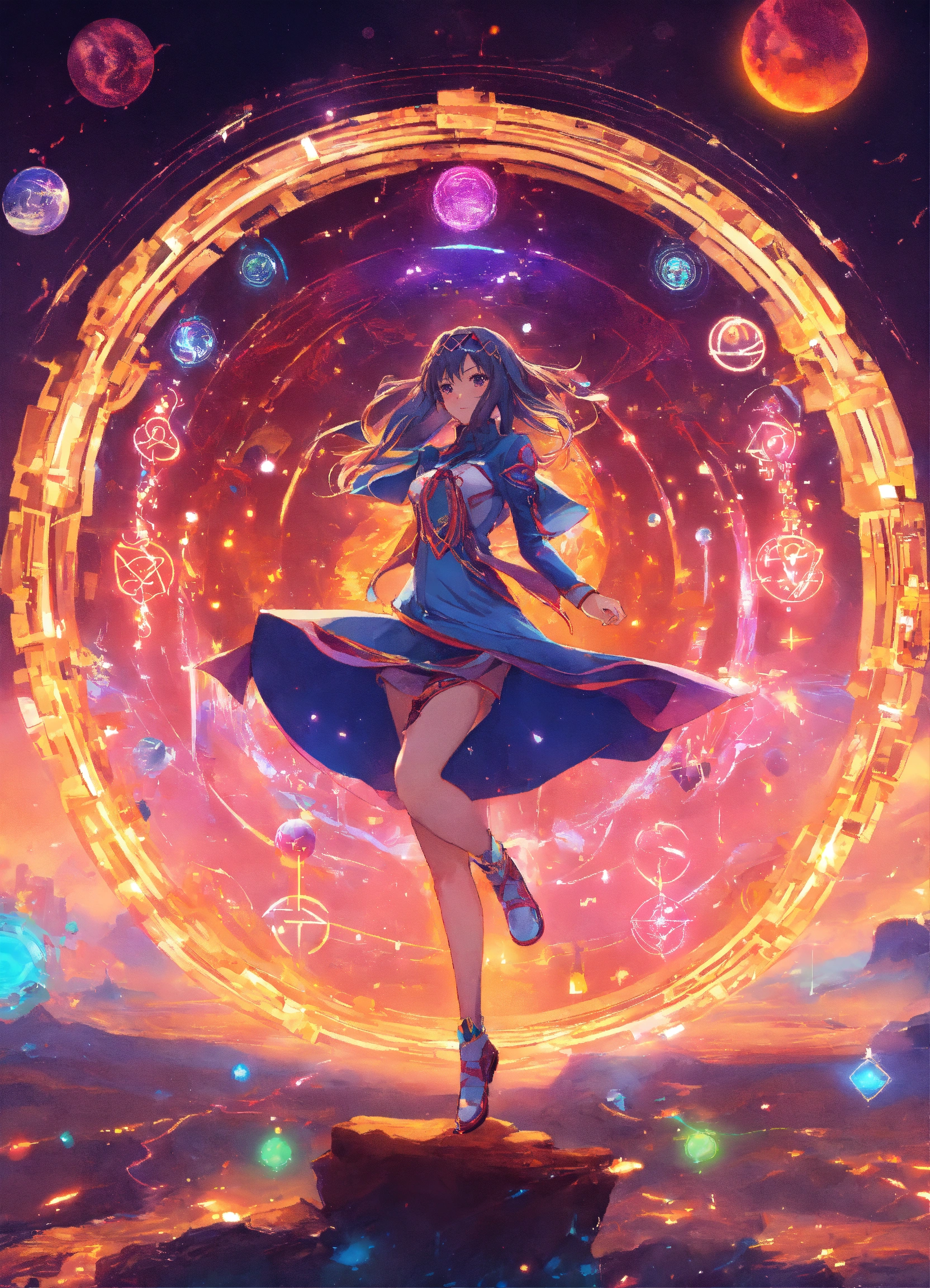 Lexica - 2D sci fi Chakra symbols girls dancing anime style