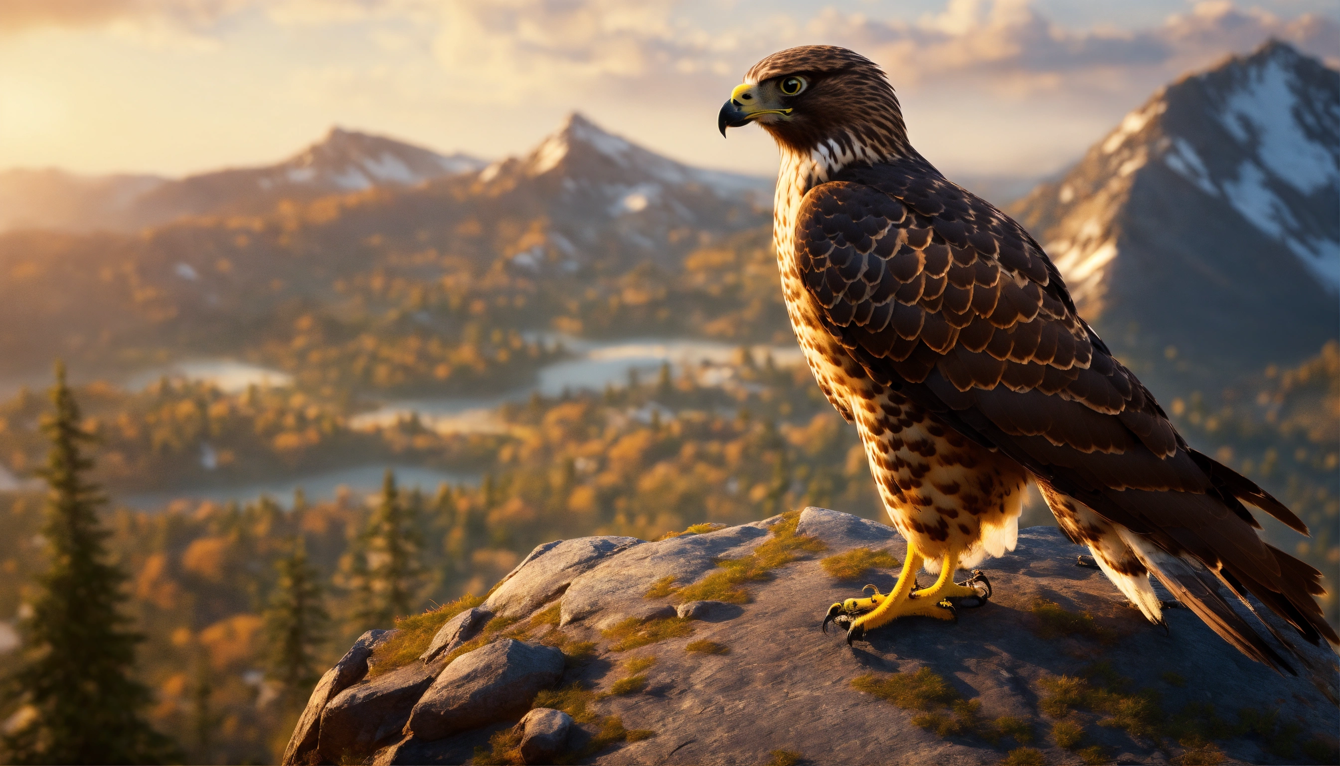 Lexica - An image of a hawk perched on a mountain peak, hyper-realistic ...