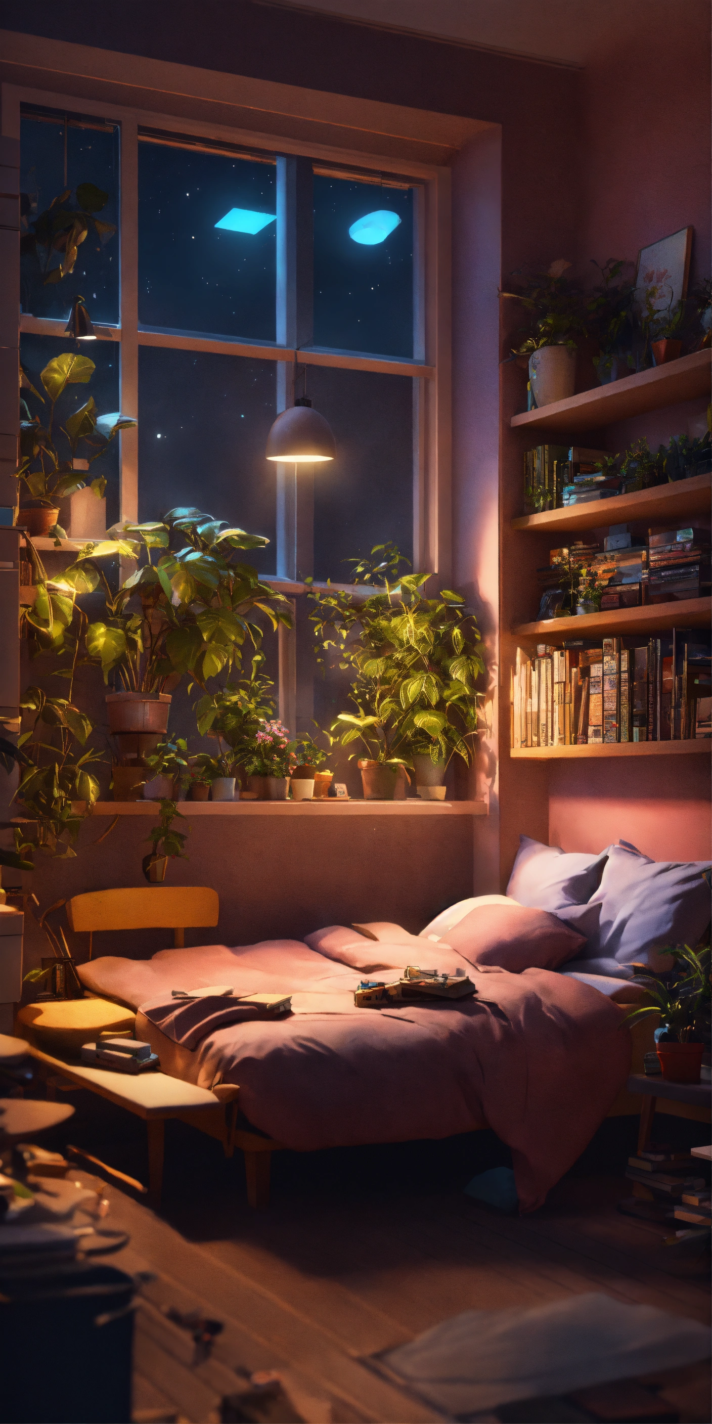 Lexica - Isometric render, nostalgic bedroom with a gaming pc, windows ...