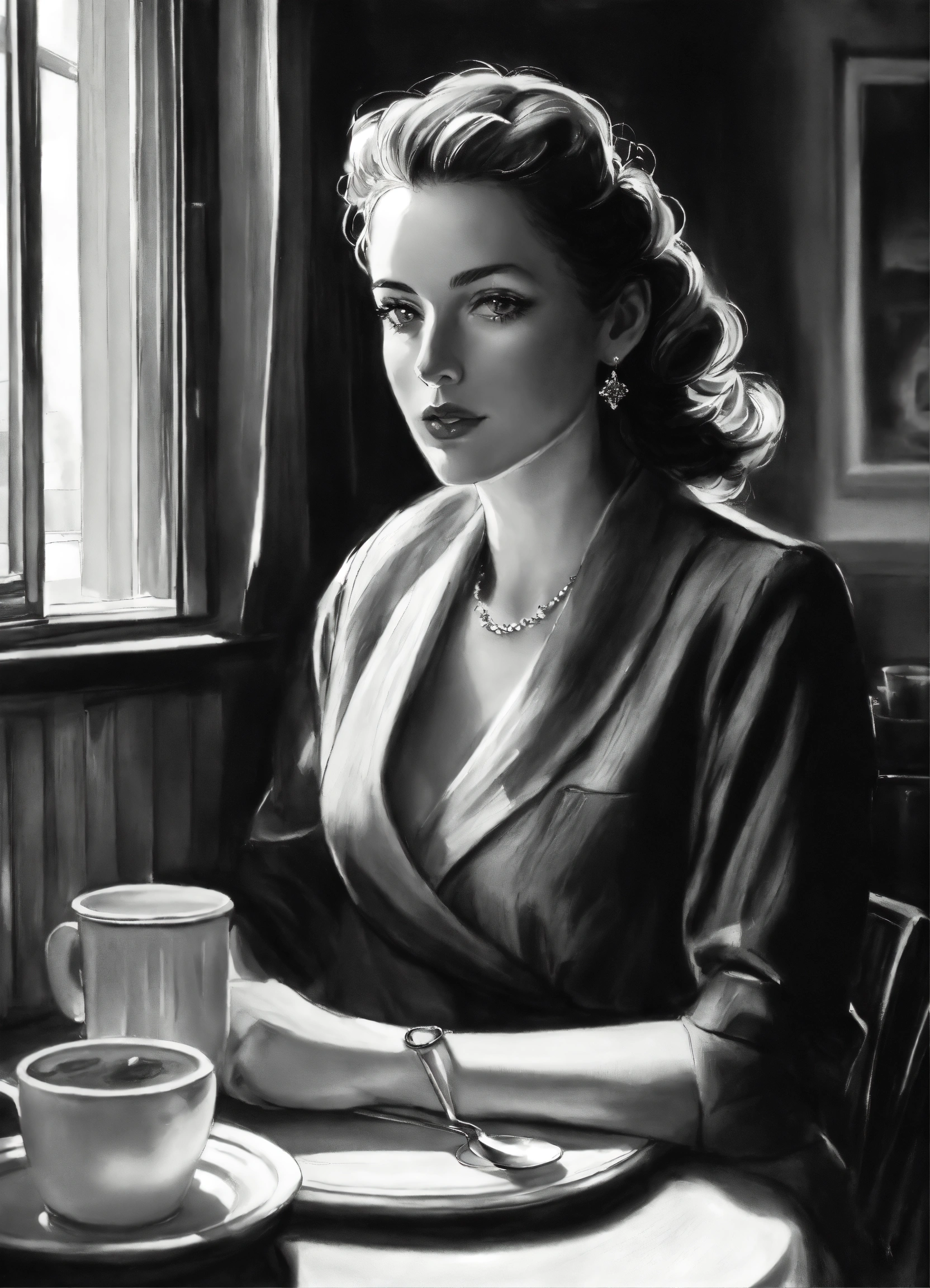 Lexica - Black and white pencil scetch painting, vintage, beautiful ...