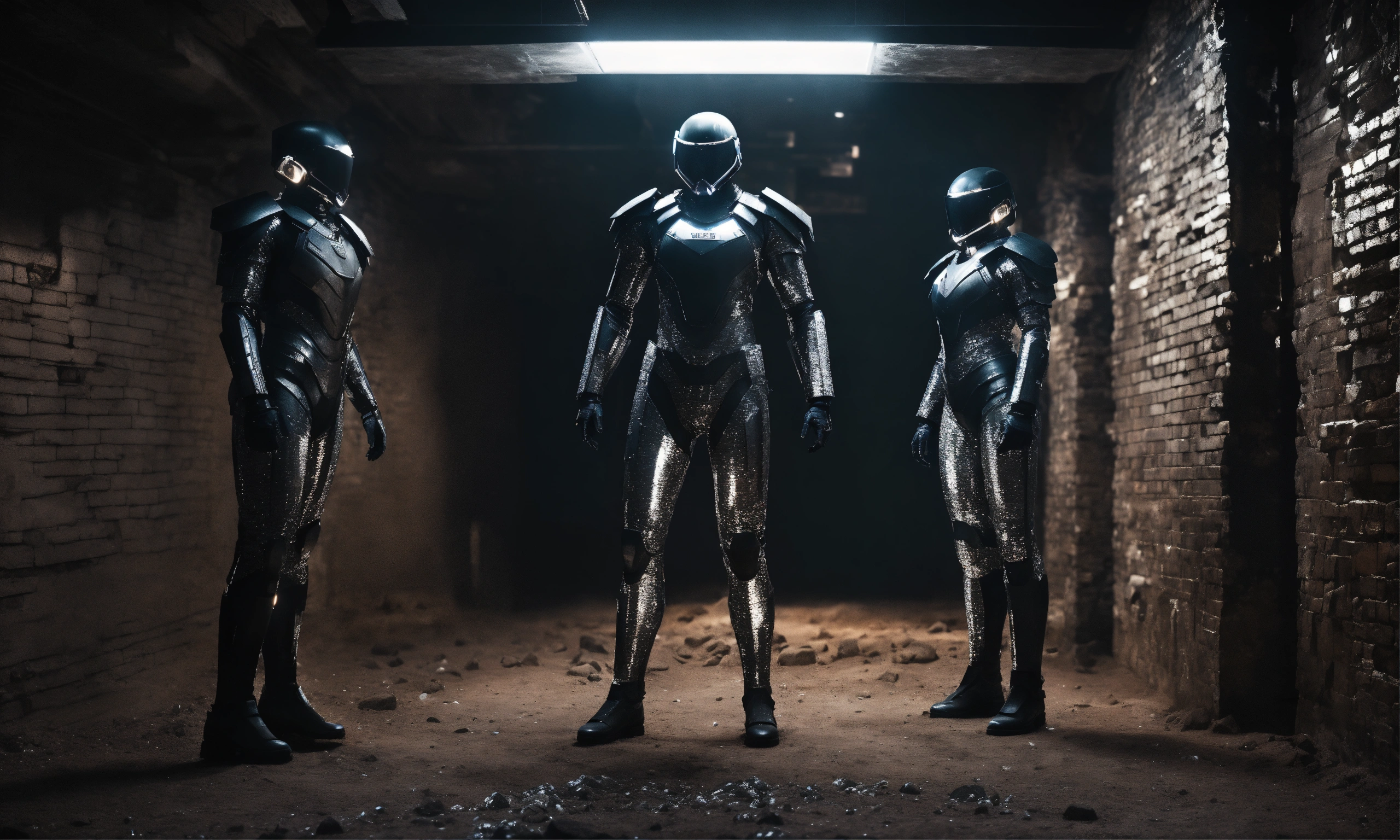 Lexica - An ultrarealistic photograph of three different minimalist futuristic full body power ...