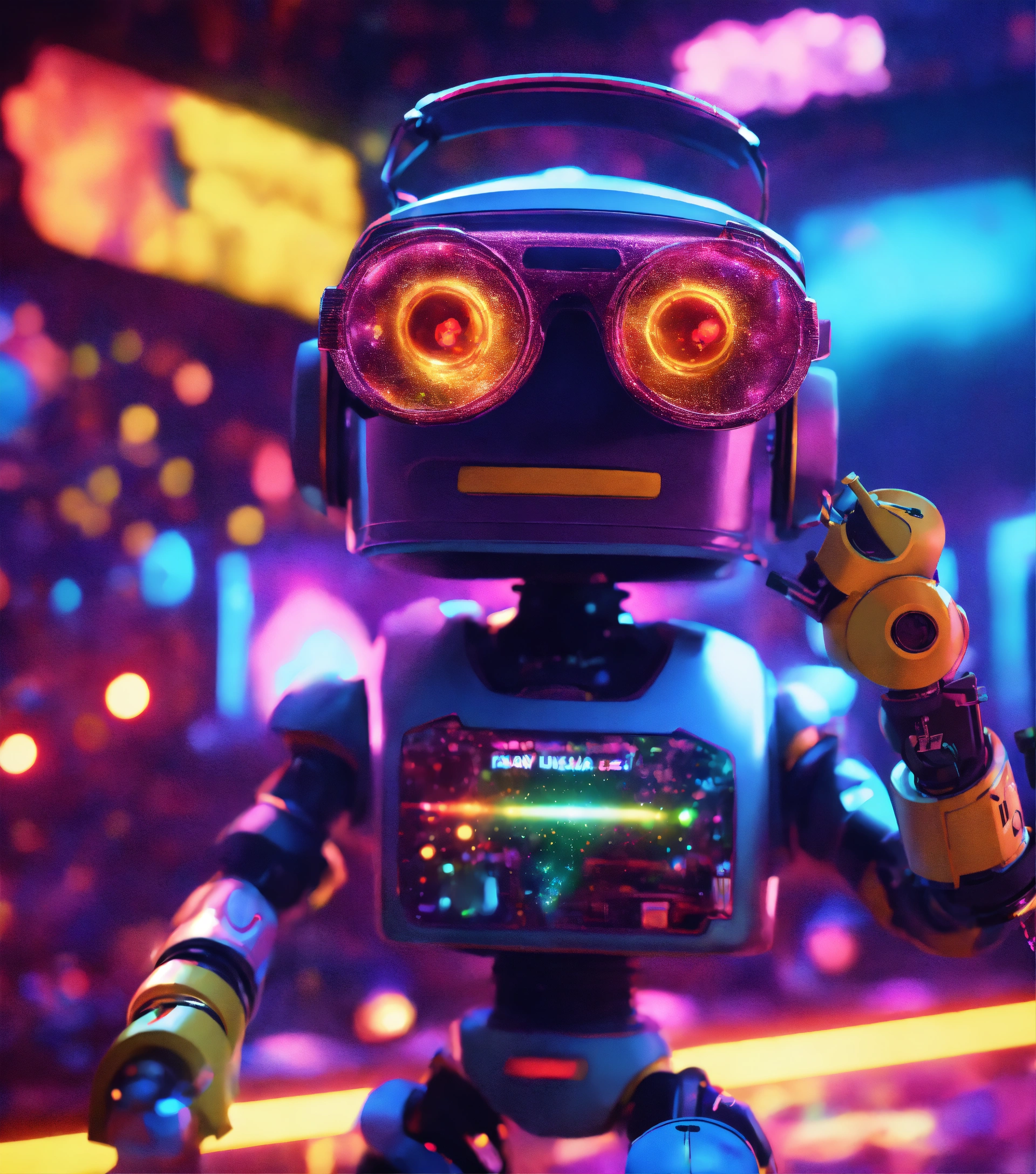 Lexica - Zoom out on funky cartoon robot rockstar with cool big NEBULA ...