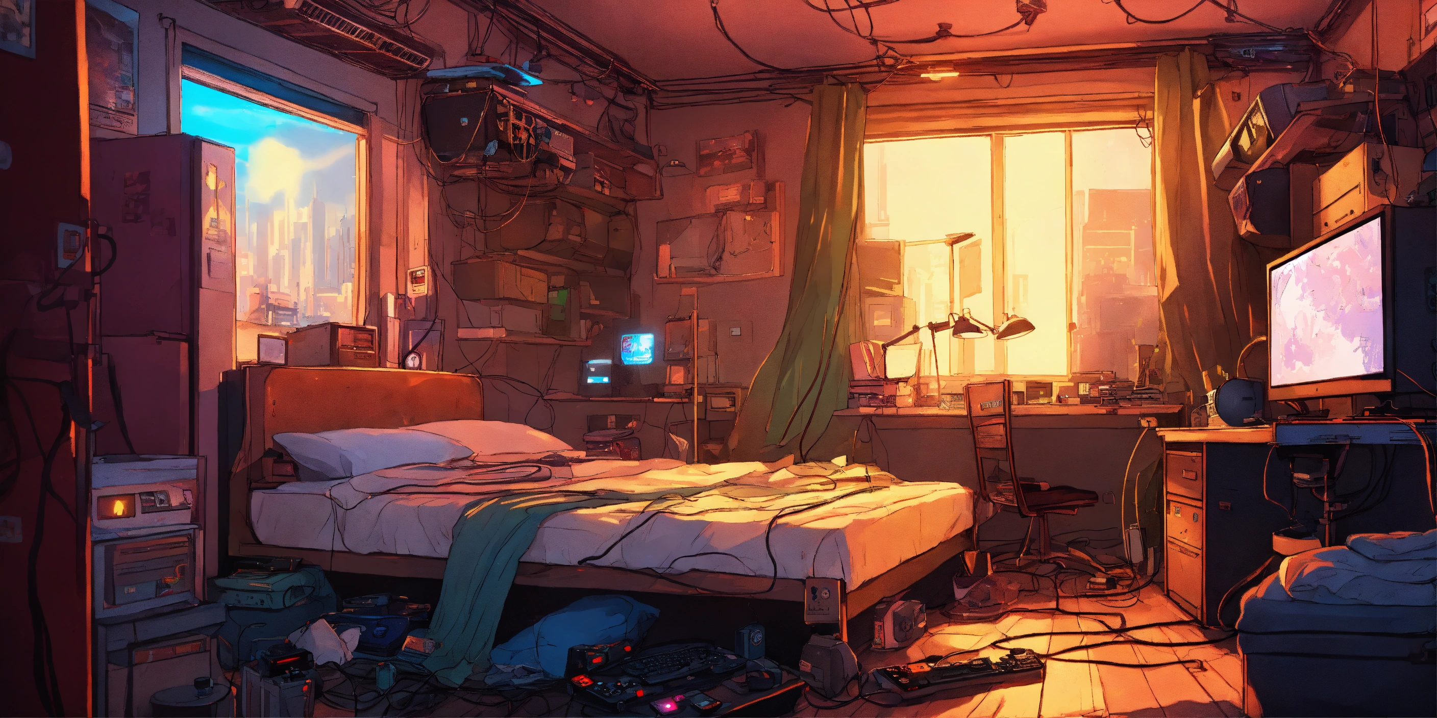 Lexica - A highly detailed illustration of a messy gamer's bedroom ...
