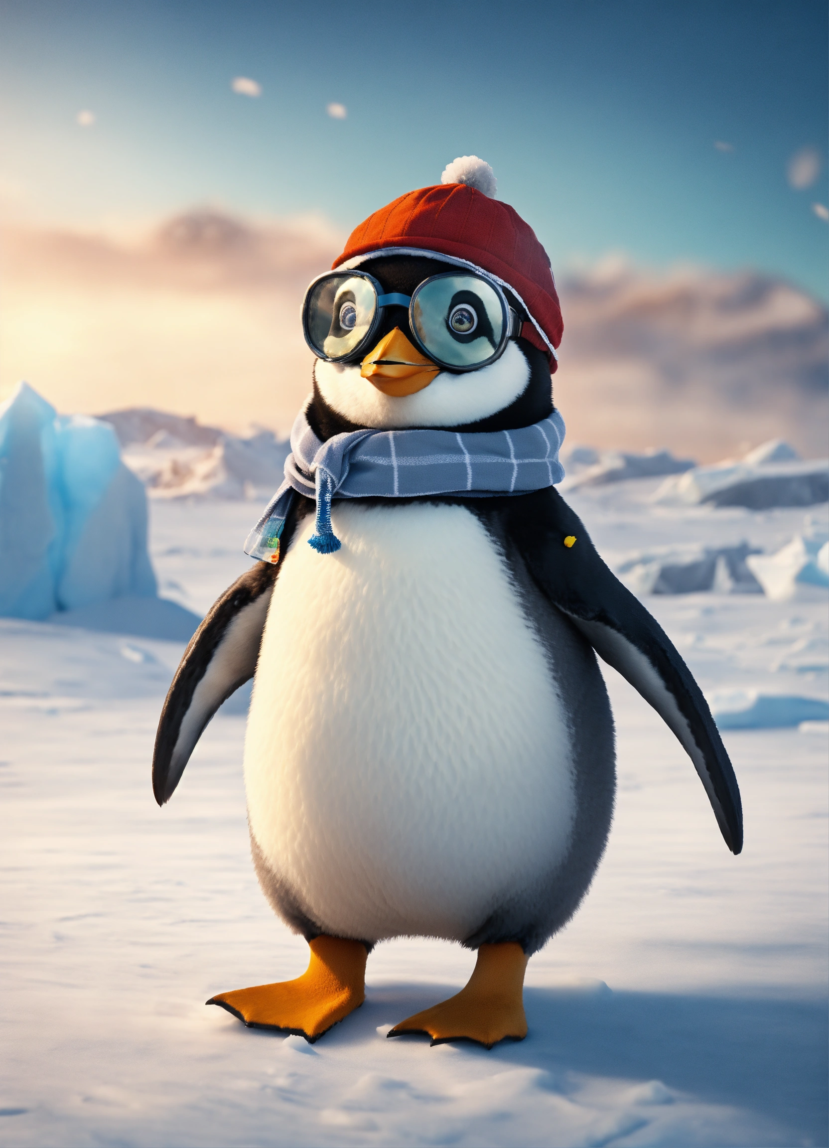 Lexica - Side view Full body photo of cute and fluffy penguin wearing a ...
