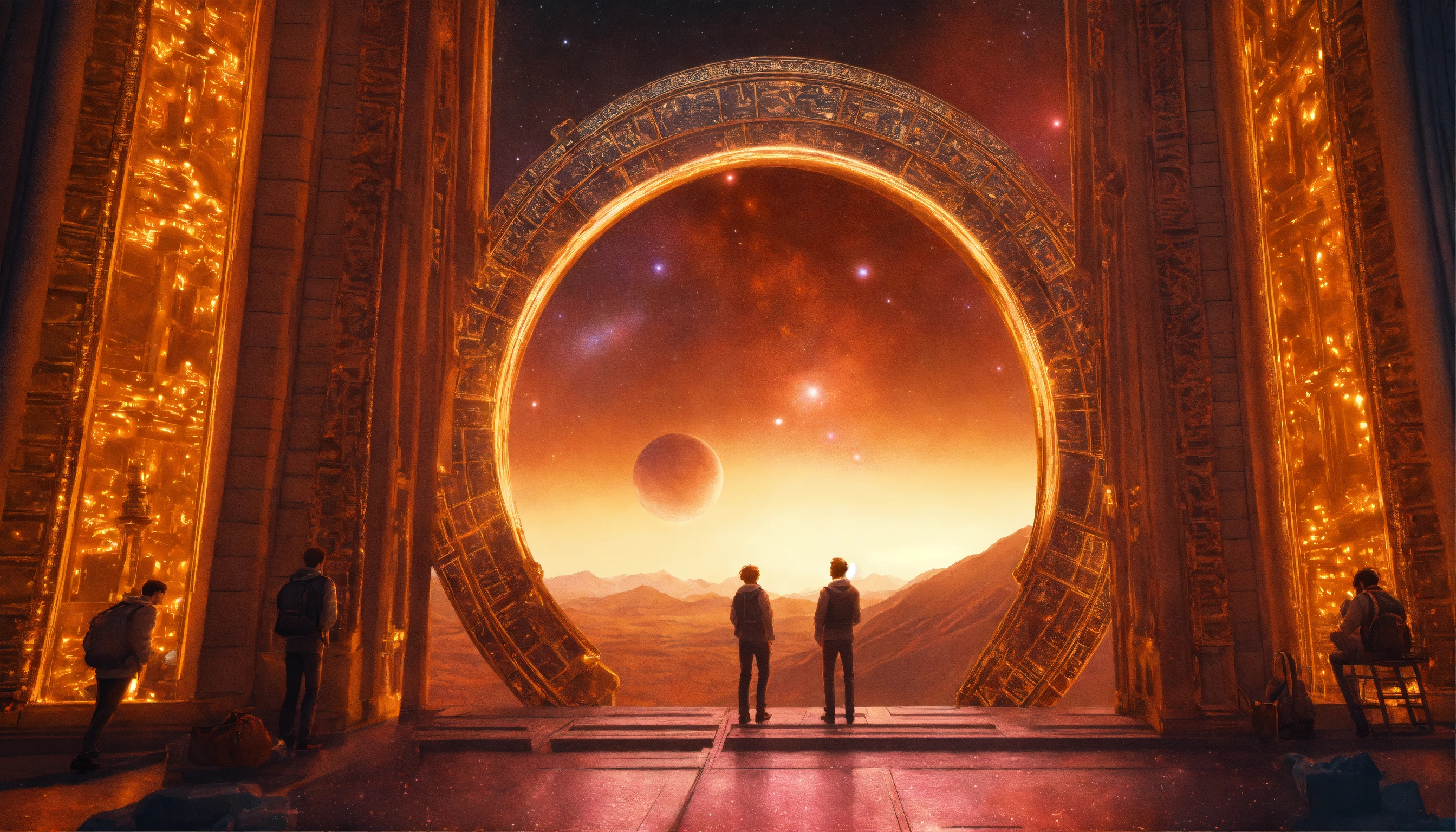 Lexica - Group of astronomers gazing into A cosmic gateway connecting ...