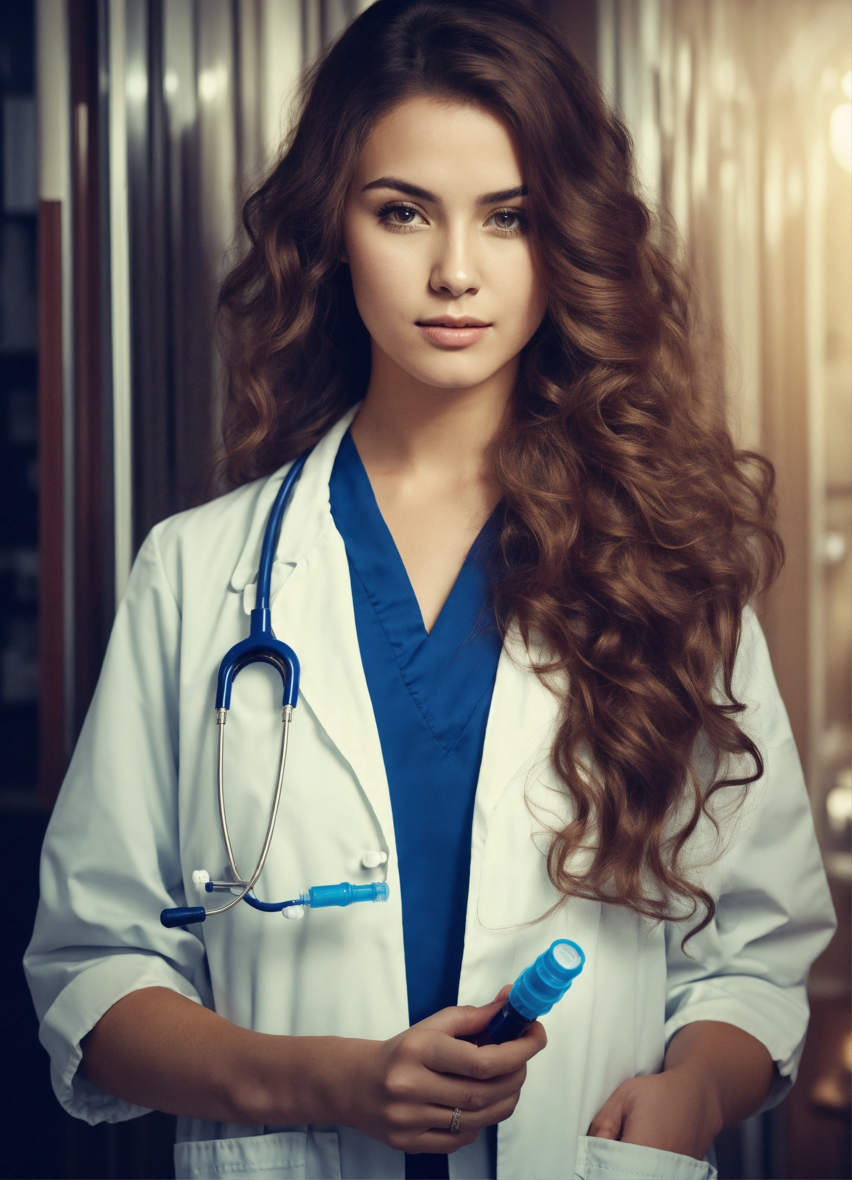 Lexica - A beautiful long wavy haired healthy doctor. well ironed dress ...