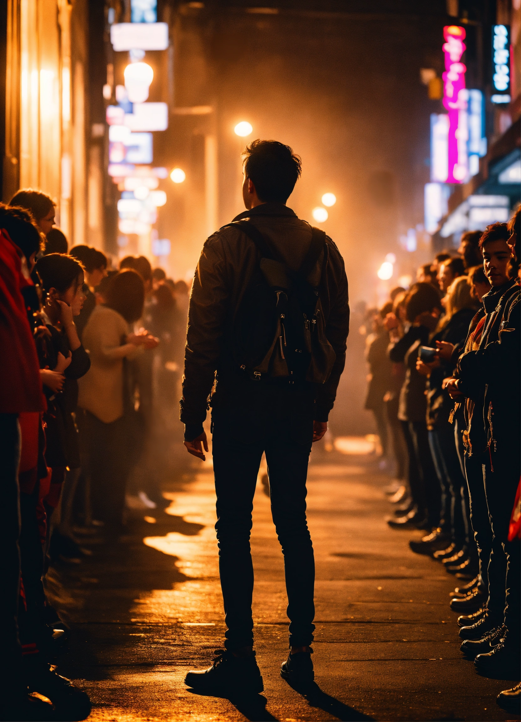 Lexica - A person surrounded by a lot of people praising him, fujifilm ...