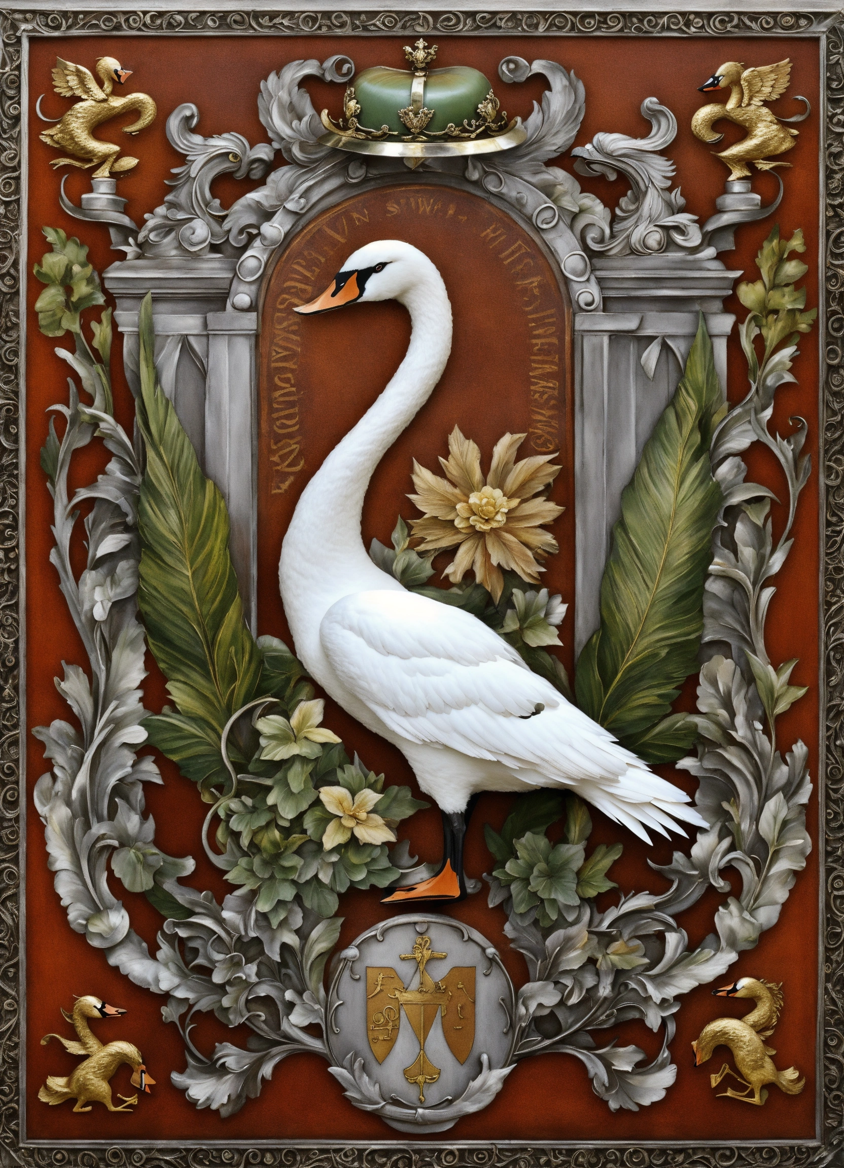 Lexica - Heraldry coat of arms for a swan, art neavou, silver swan