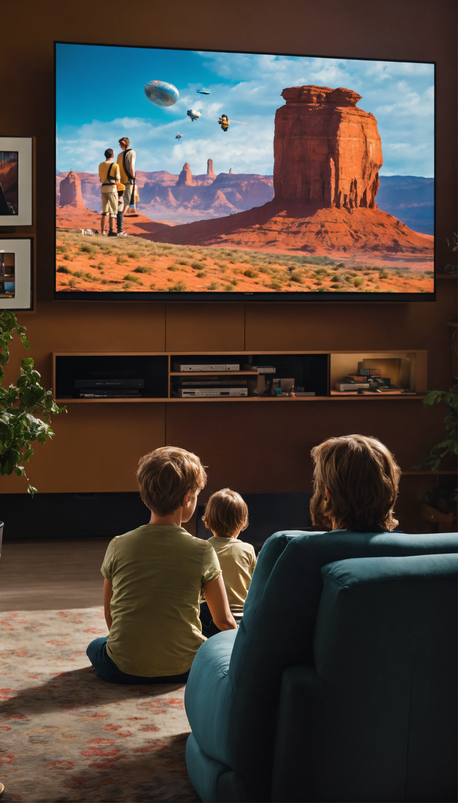 Lexica - In the living room, a high-definition giant screen TV is ...