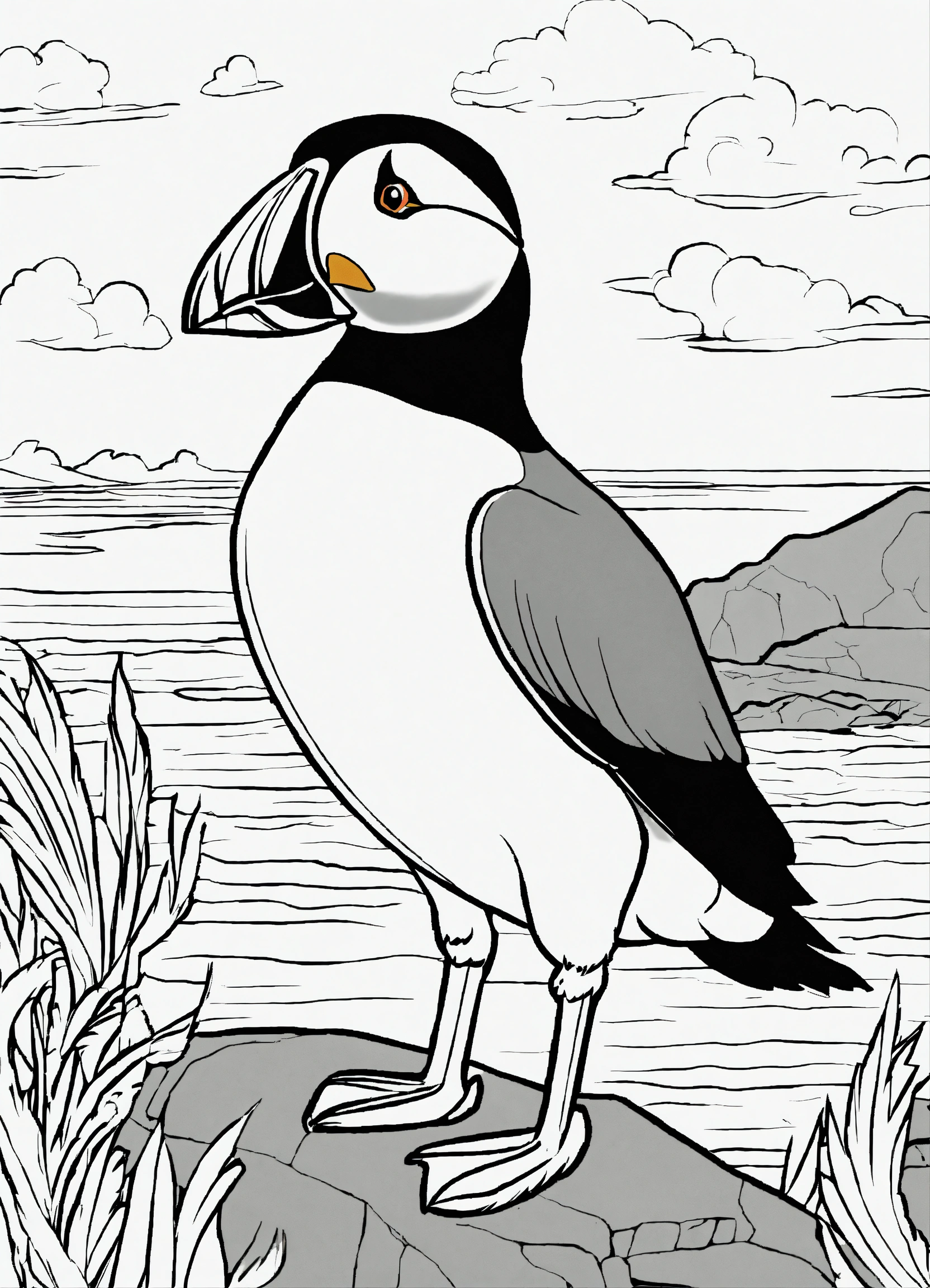 Lexica - Coloring page for kids, BLACK AND WHITE, Puffin, cartoon style ...