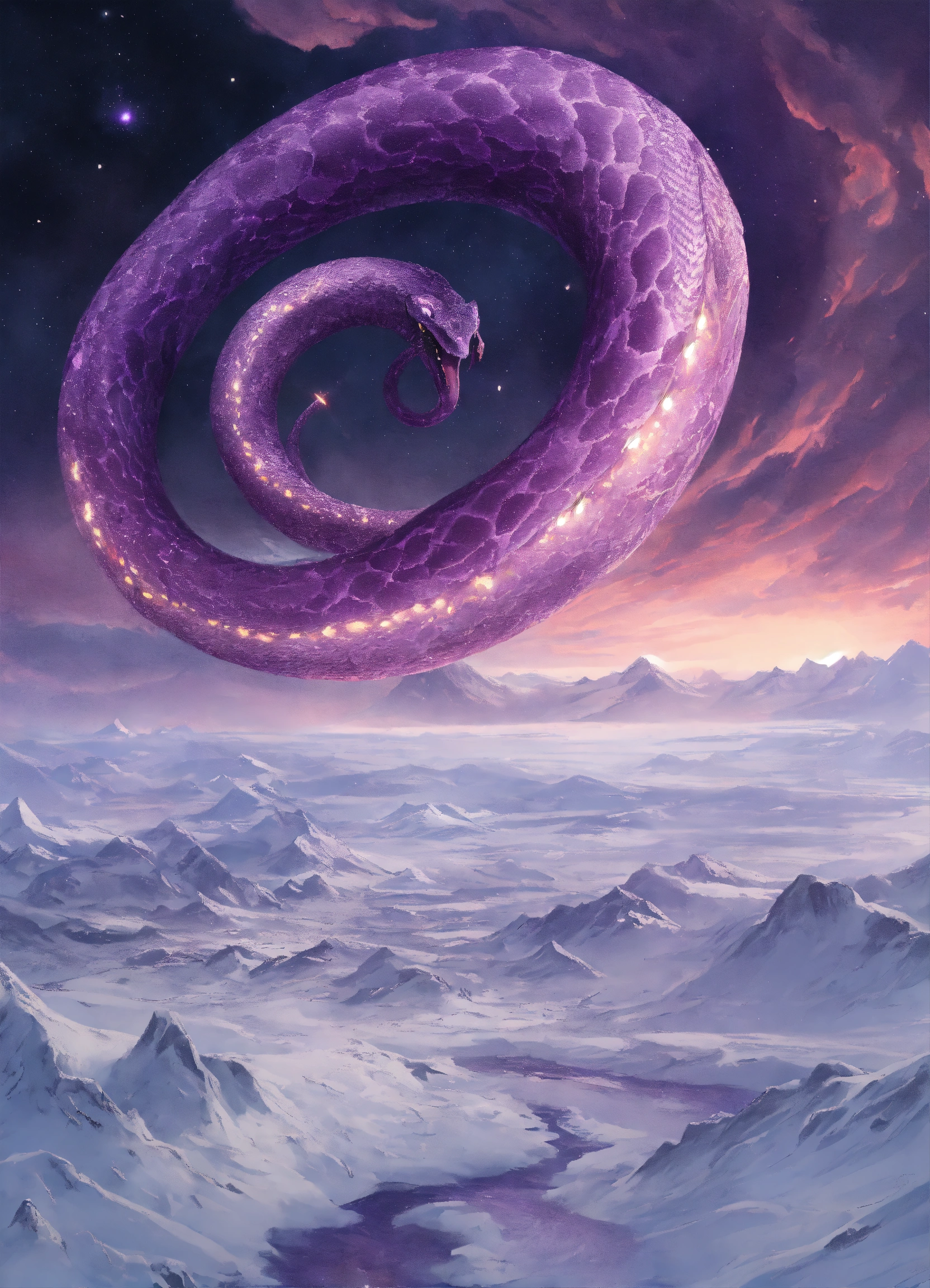 Lexica - A purple celestial serpent traversing through an all-white ...