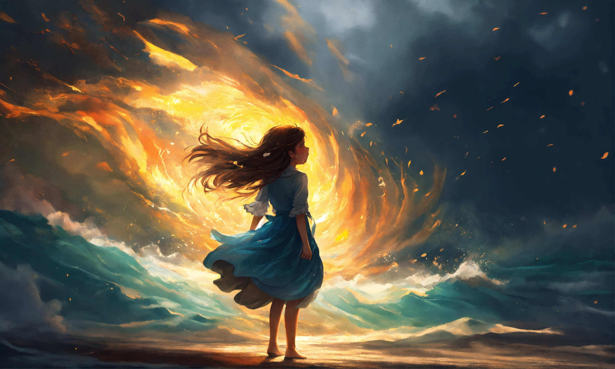 Lexica - A tearful girl amidst a tempest, letting go of a shadowed past ...