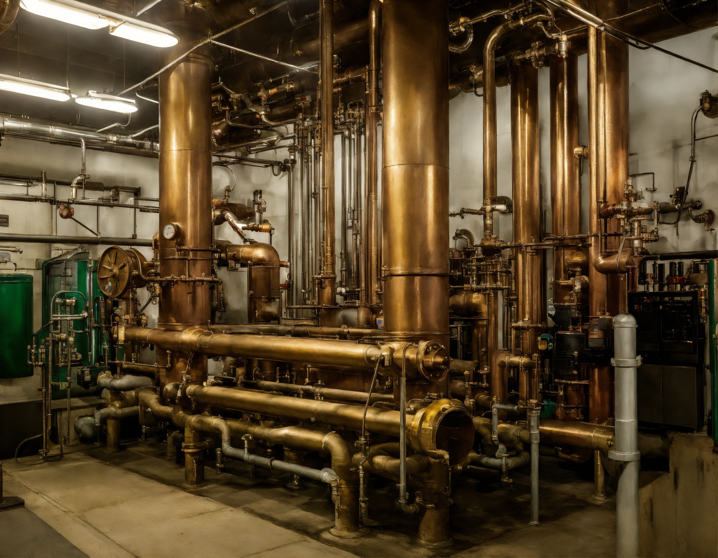 Lexica - A bustling metal pump room with a multitude of pipes, gauges ...