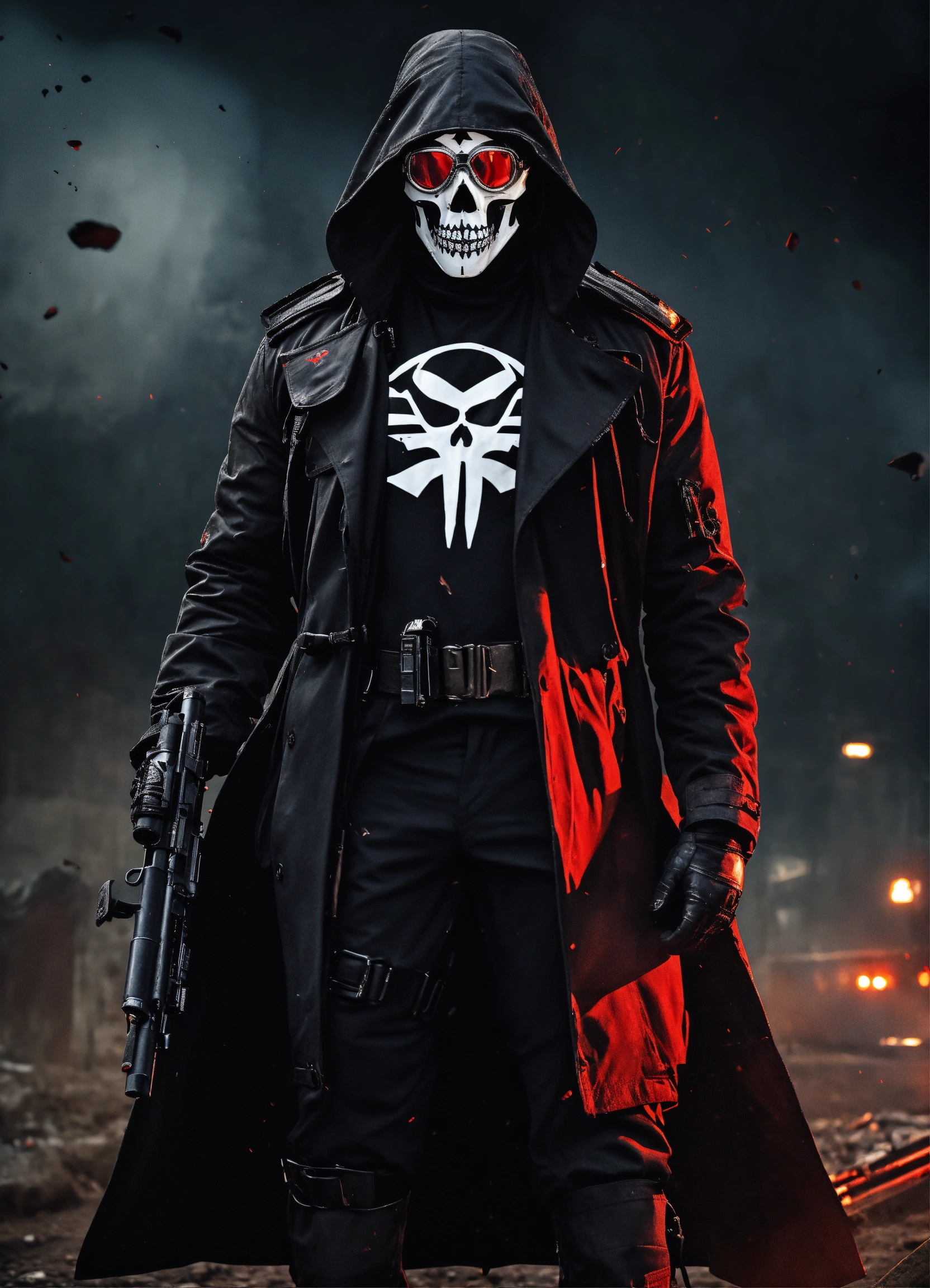 Lexica - A man wearing a full face mask that is black with a white ...