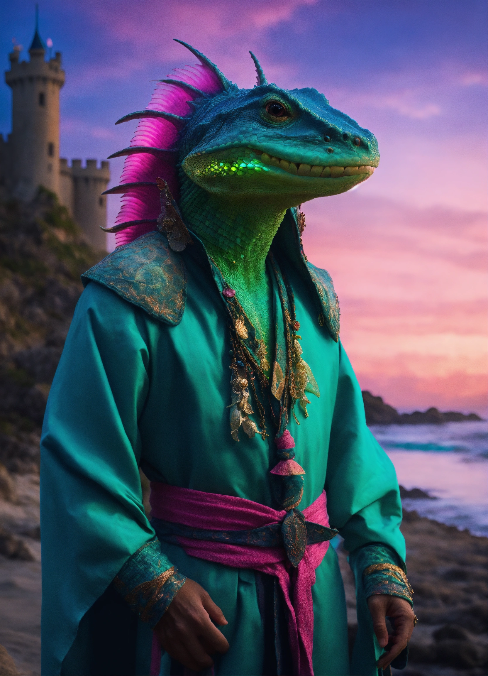 Lexica - Fantasy Portrait of a lizardfolk sorcerer, masculine humanoid ...