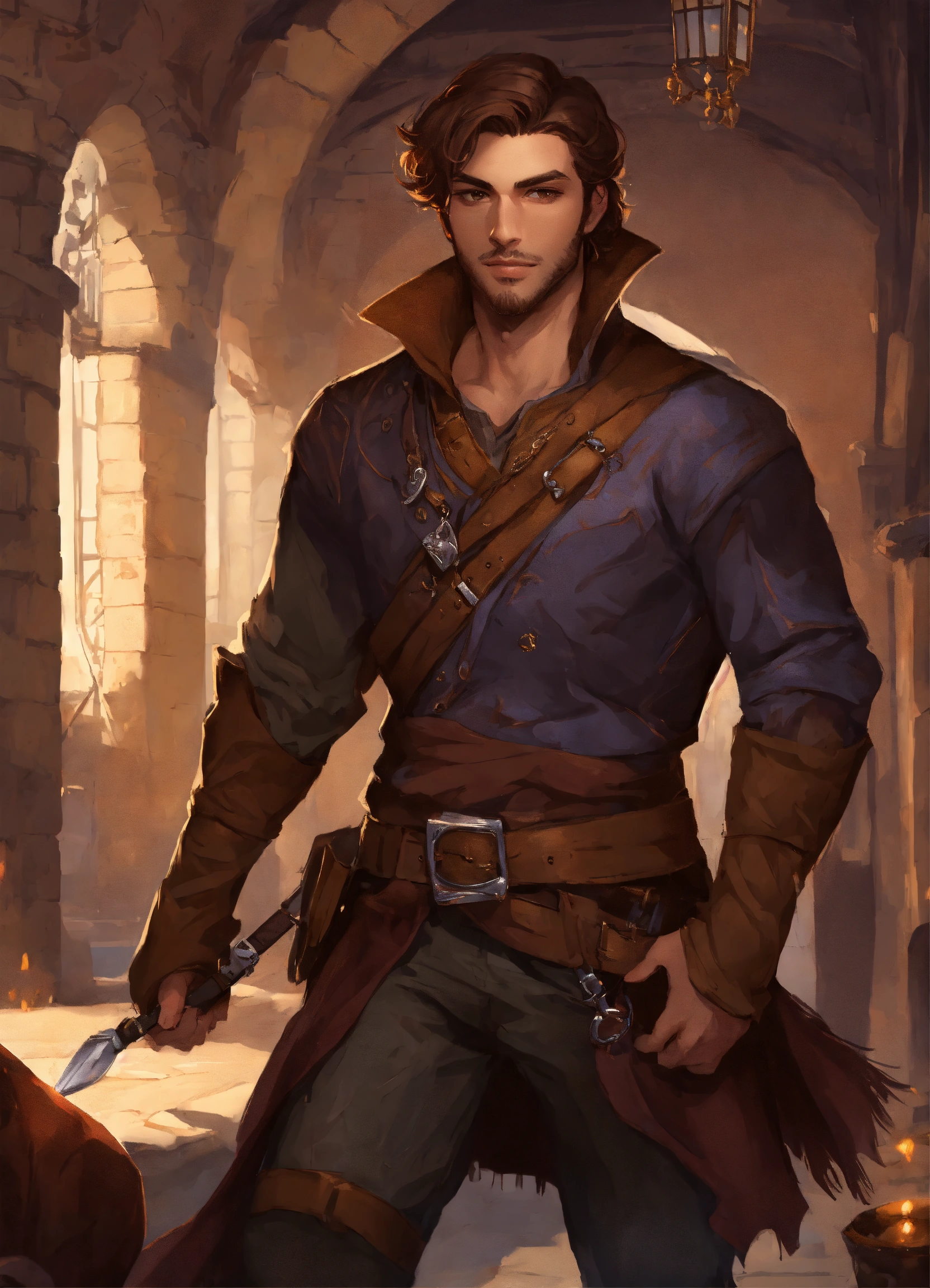 Lexica - Handsome male thief with brown hair d&d