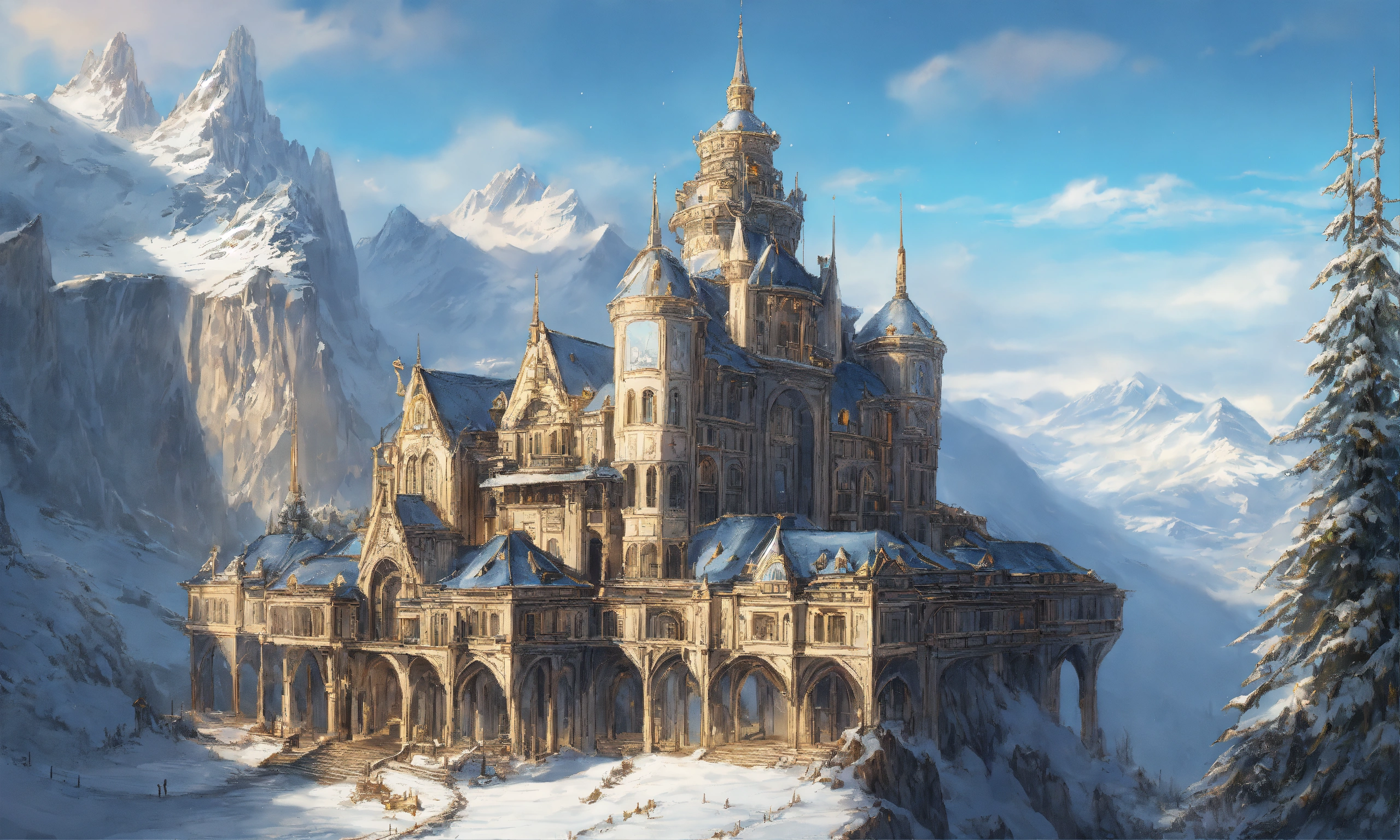 Lexica - Drawing of the full image of an elegant high elf sci fi palace ...