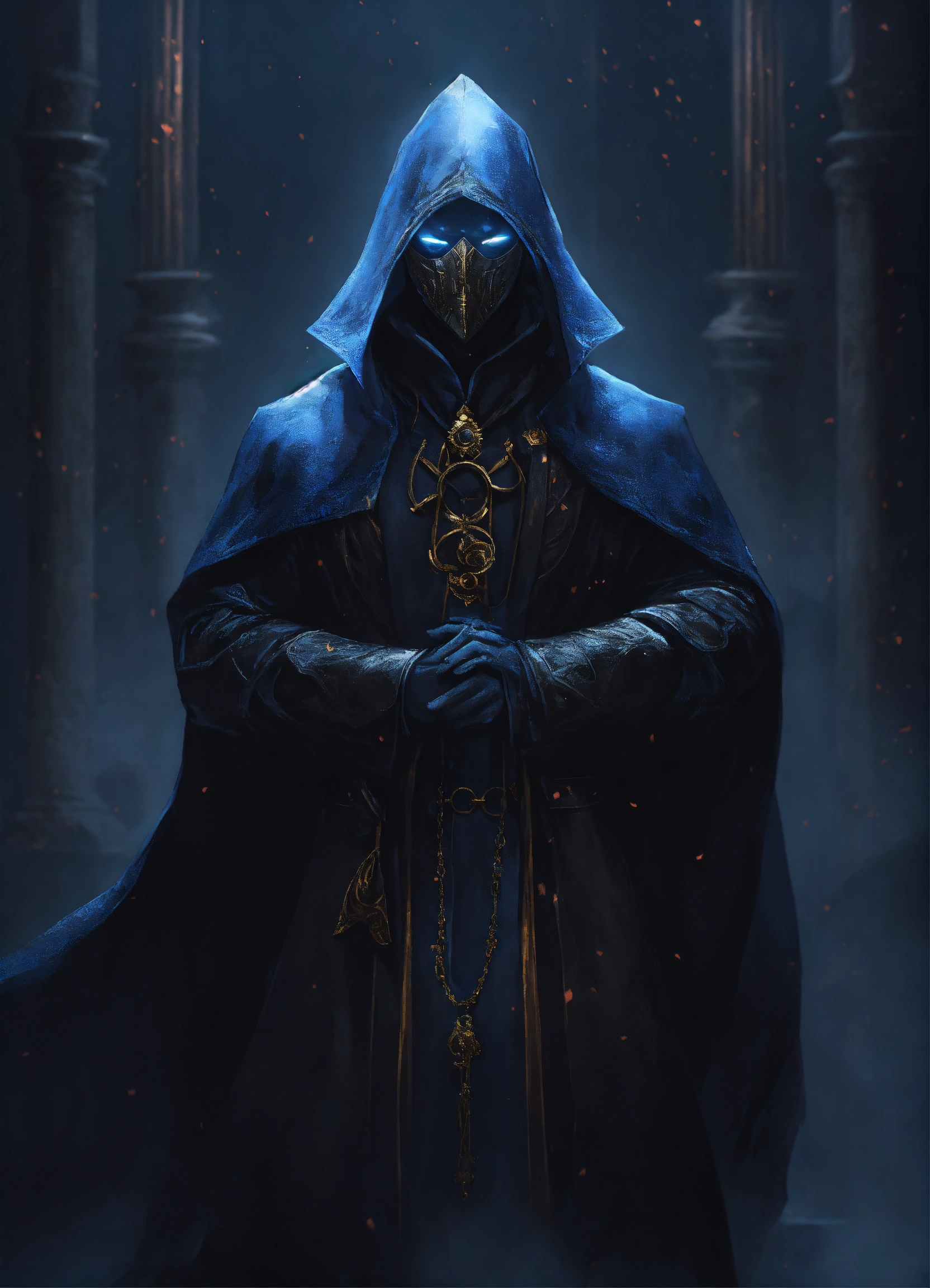 Lexica - Plain white masked man wearing black robes, evil wizard ...