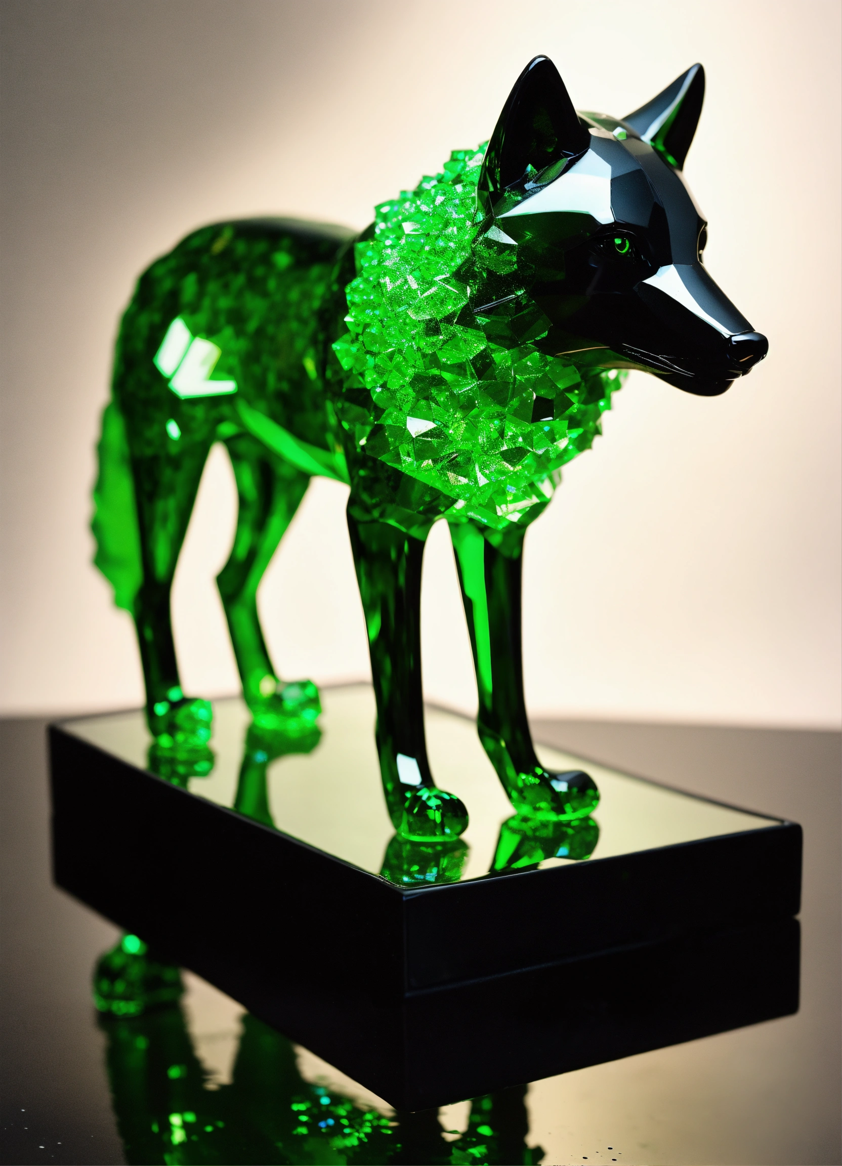 Lexica - Hyper realistic green opaque sparkling crystal wolf sculpture ...