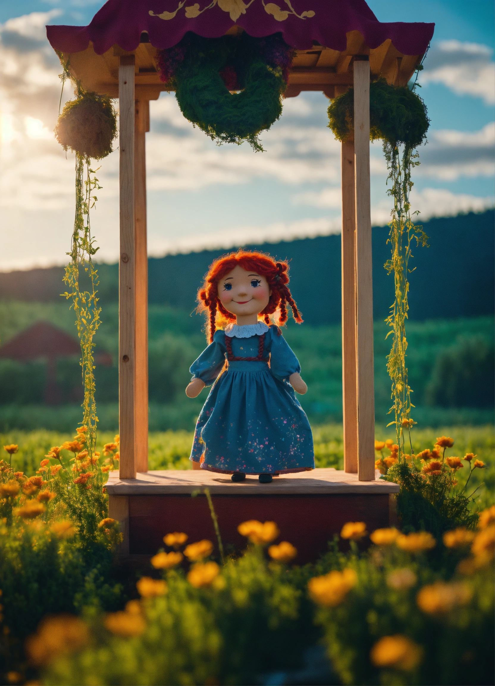 Lexica - One wooden puppets, a red-haired girl with braids, happy ...