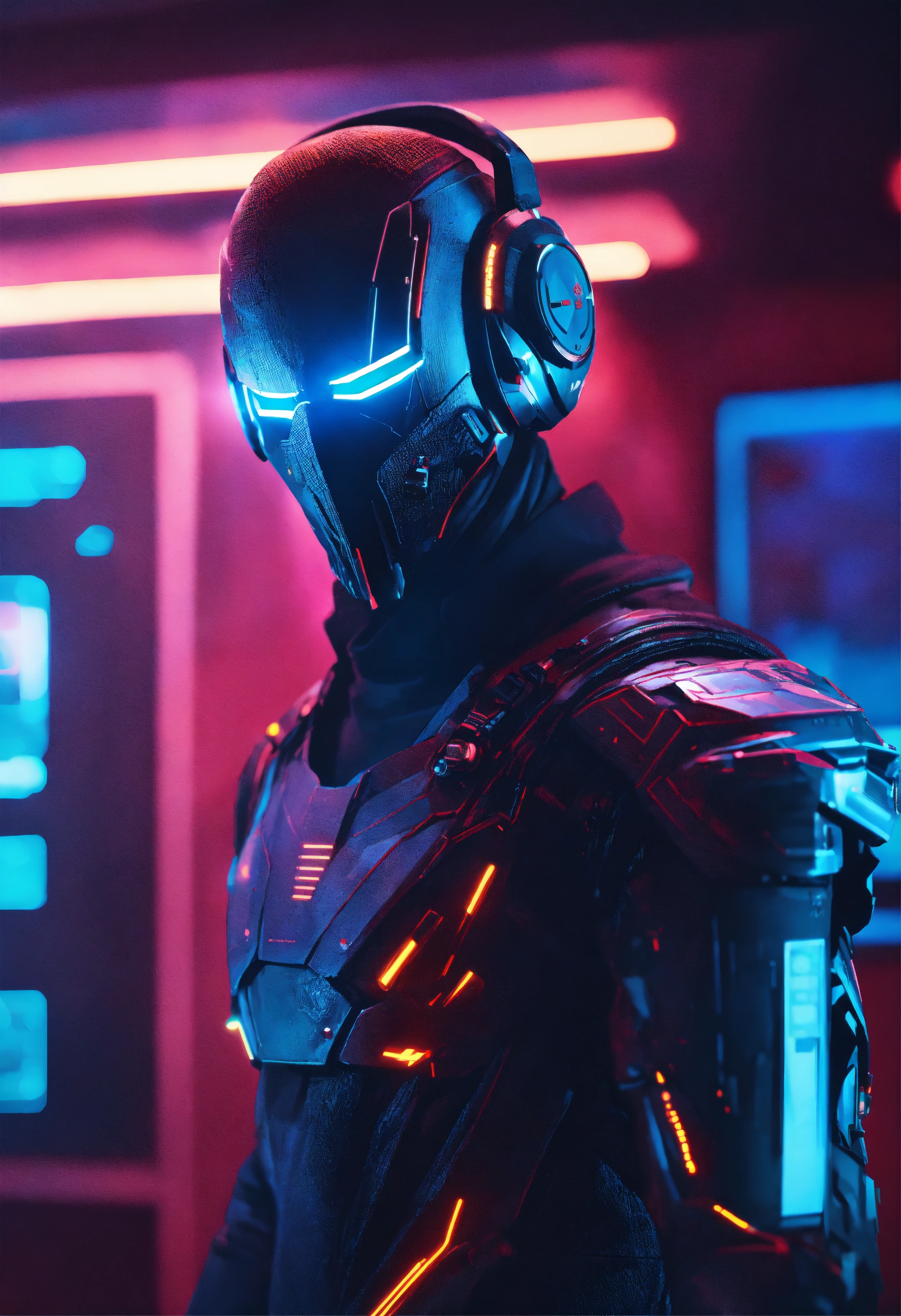 Lexica - A Futuristic sci-fi assassin masked, half robot using a ...