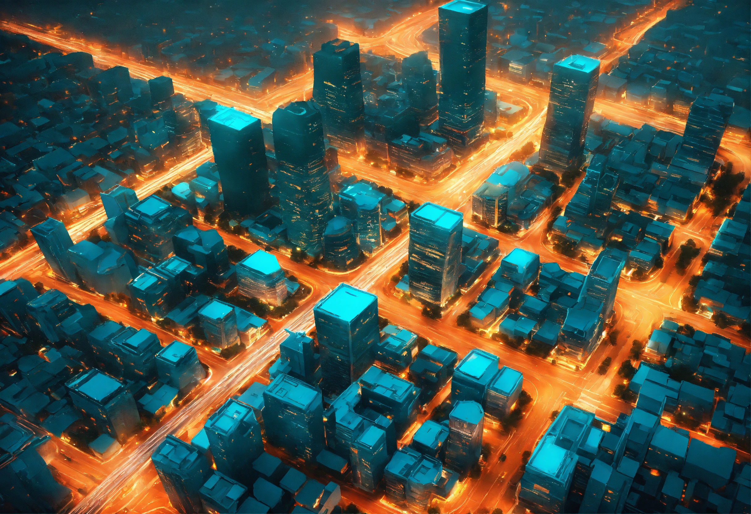 Lexica - Ultra realistic aerial view of a sunset lit teal colored ...