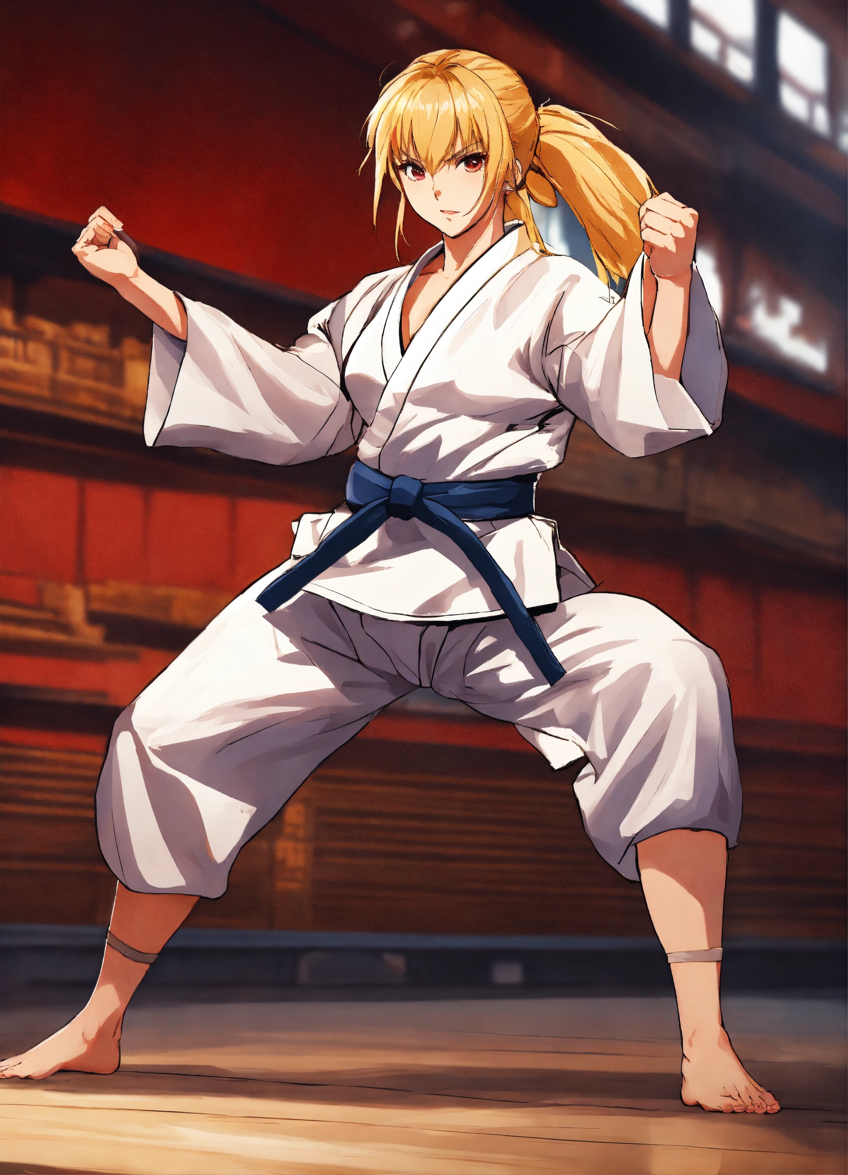 Lexica - Anime beautiful BLOND KARATE girl muscles fighter full body in ...