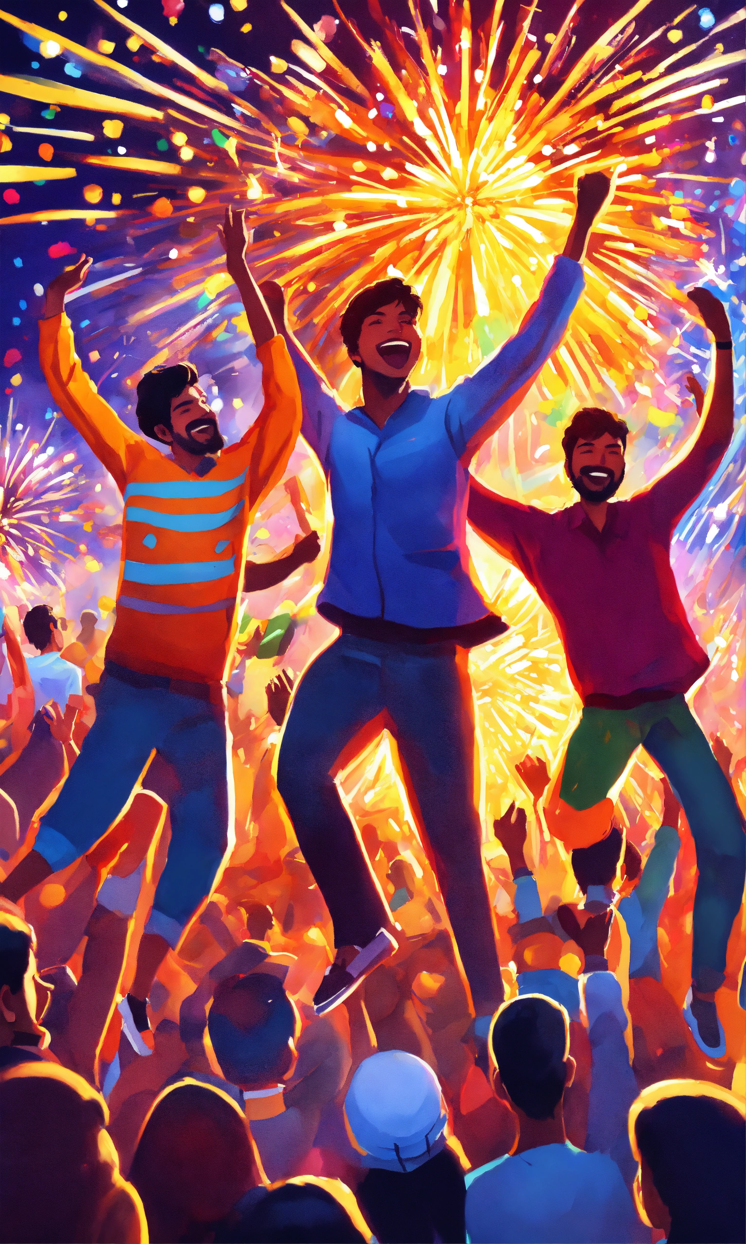 Lexica - A painting of a gathering of people in Bangalore jumping with ...