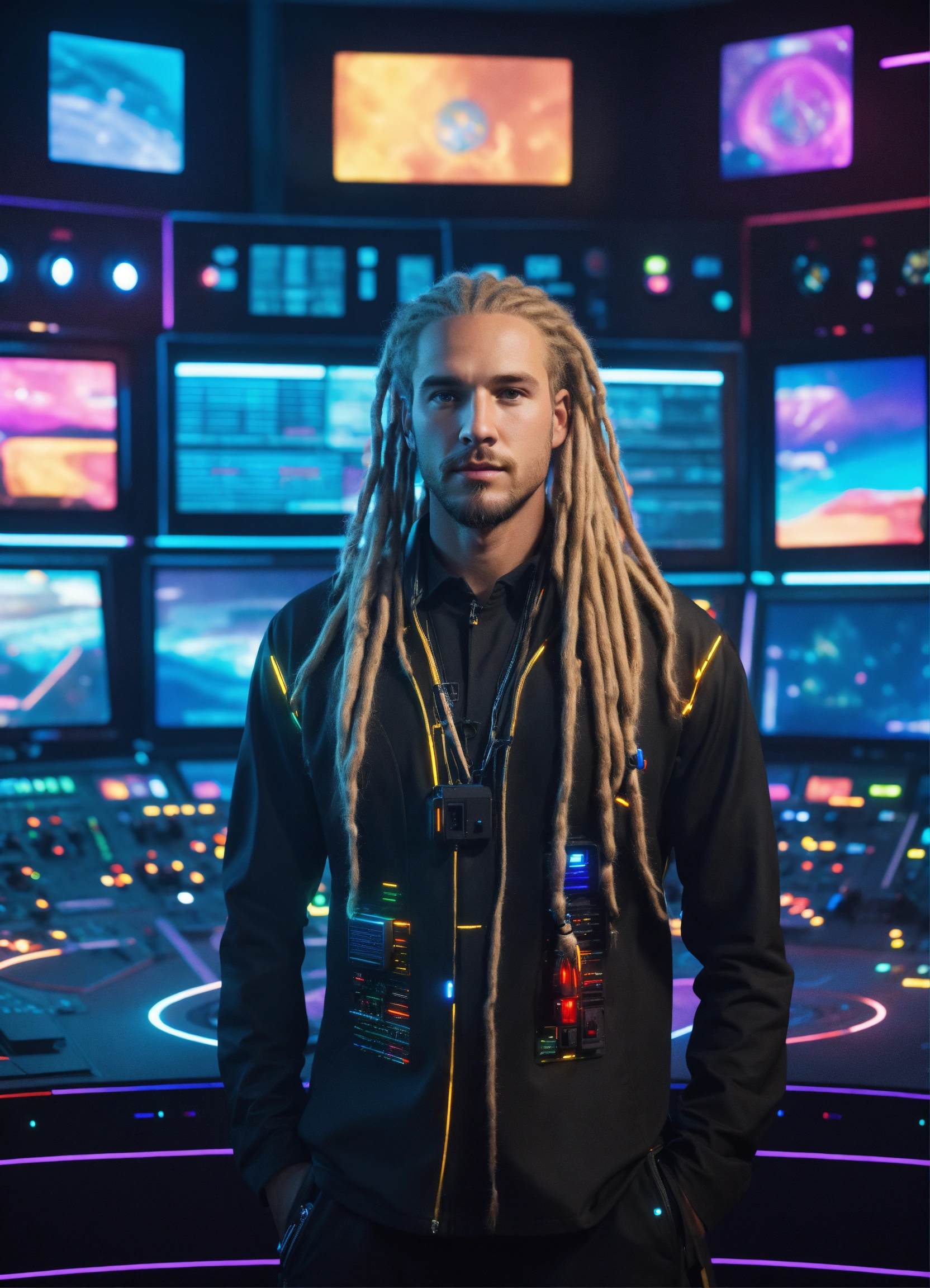 Lexica - Caucasian male with long blonde dreadlocks wearing futuristic ...
