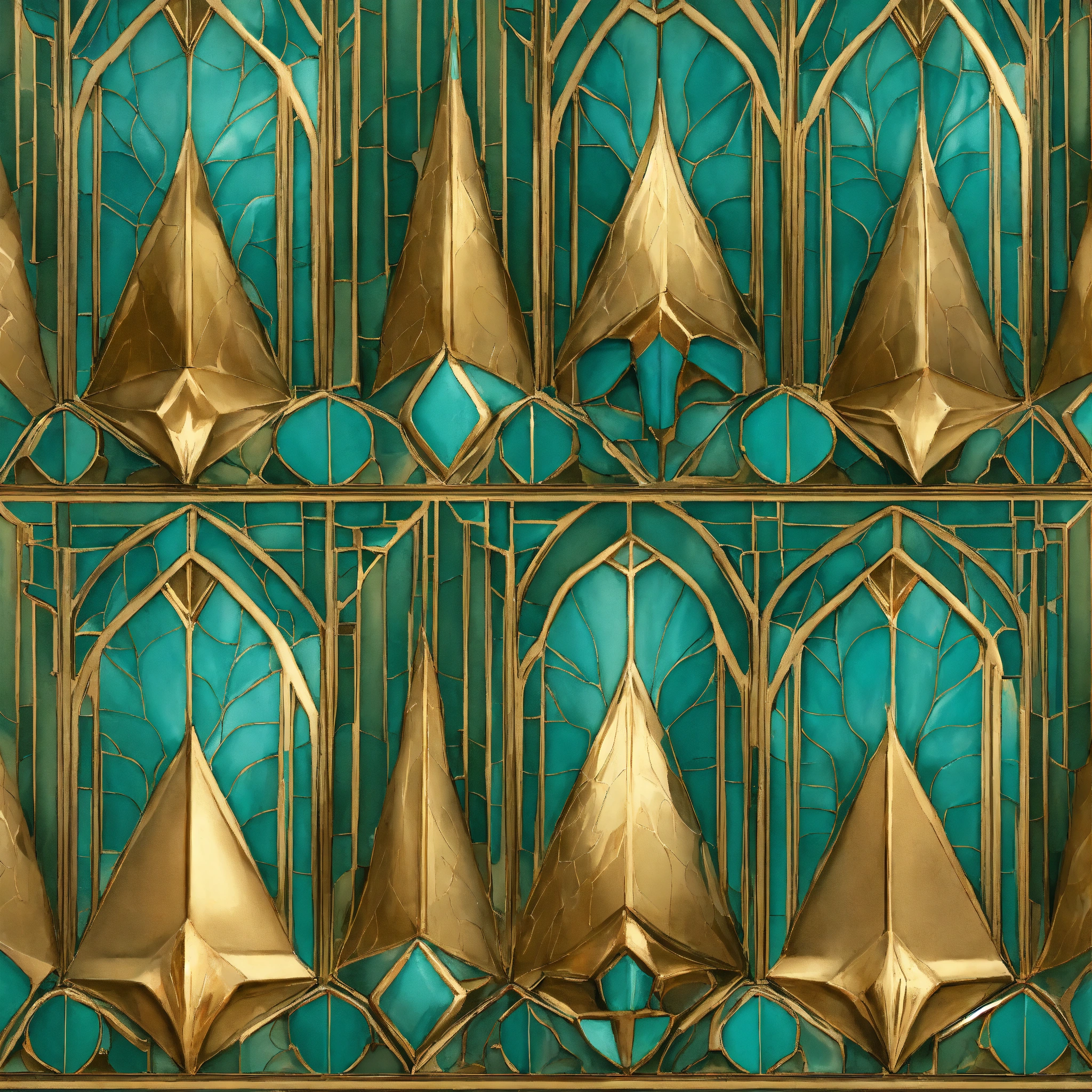 Lexica - Arrowheads, tiled motif, teal, metallic, art nouveau