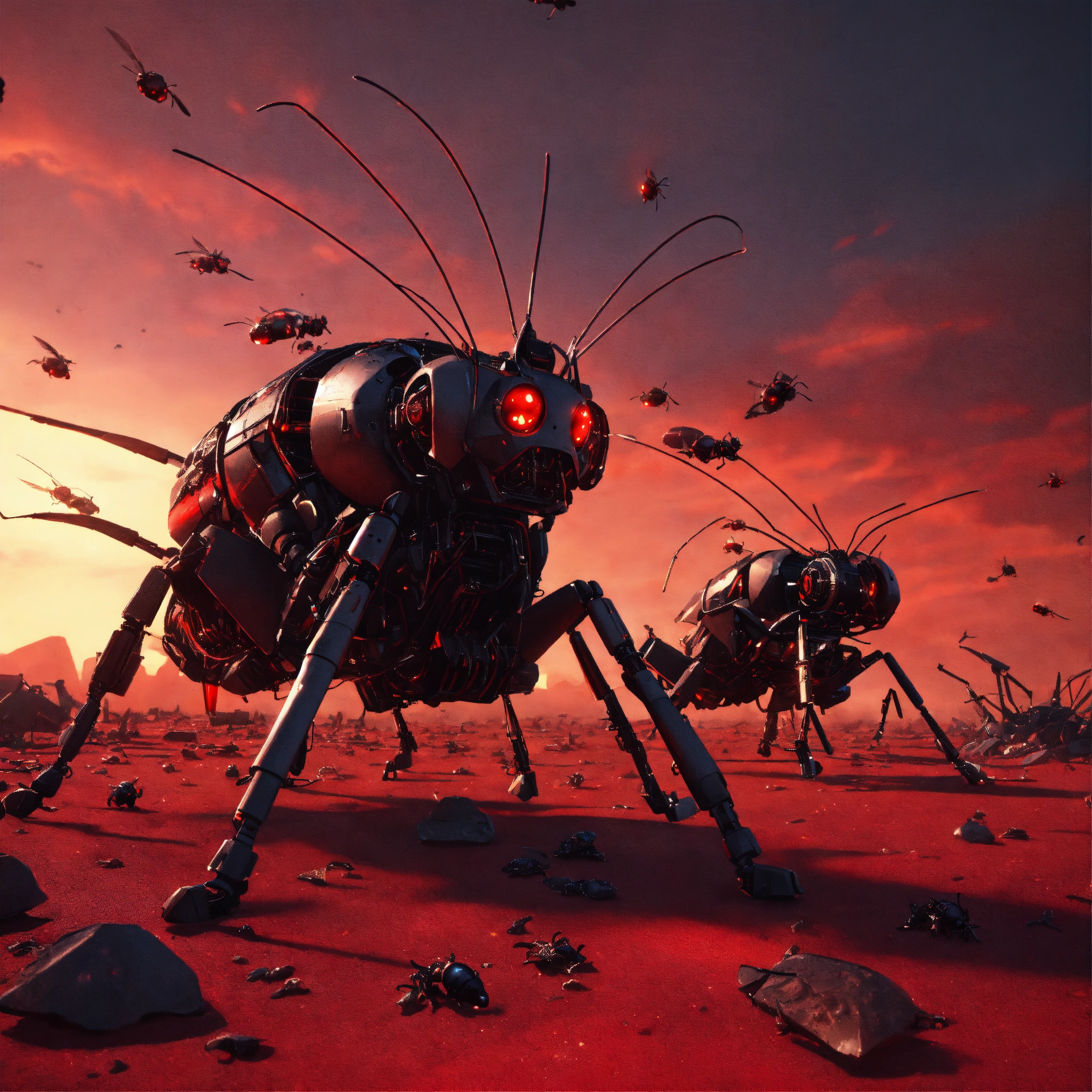 Lexica - Large black mean ant faced bio-robotic hornets with red eyes ...
