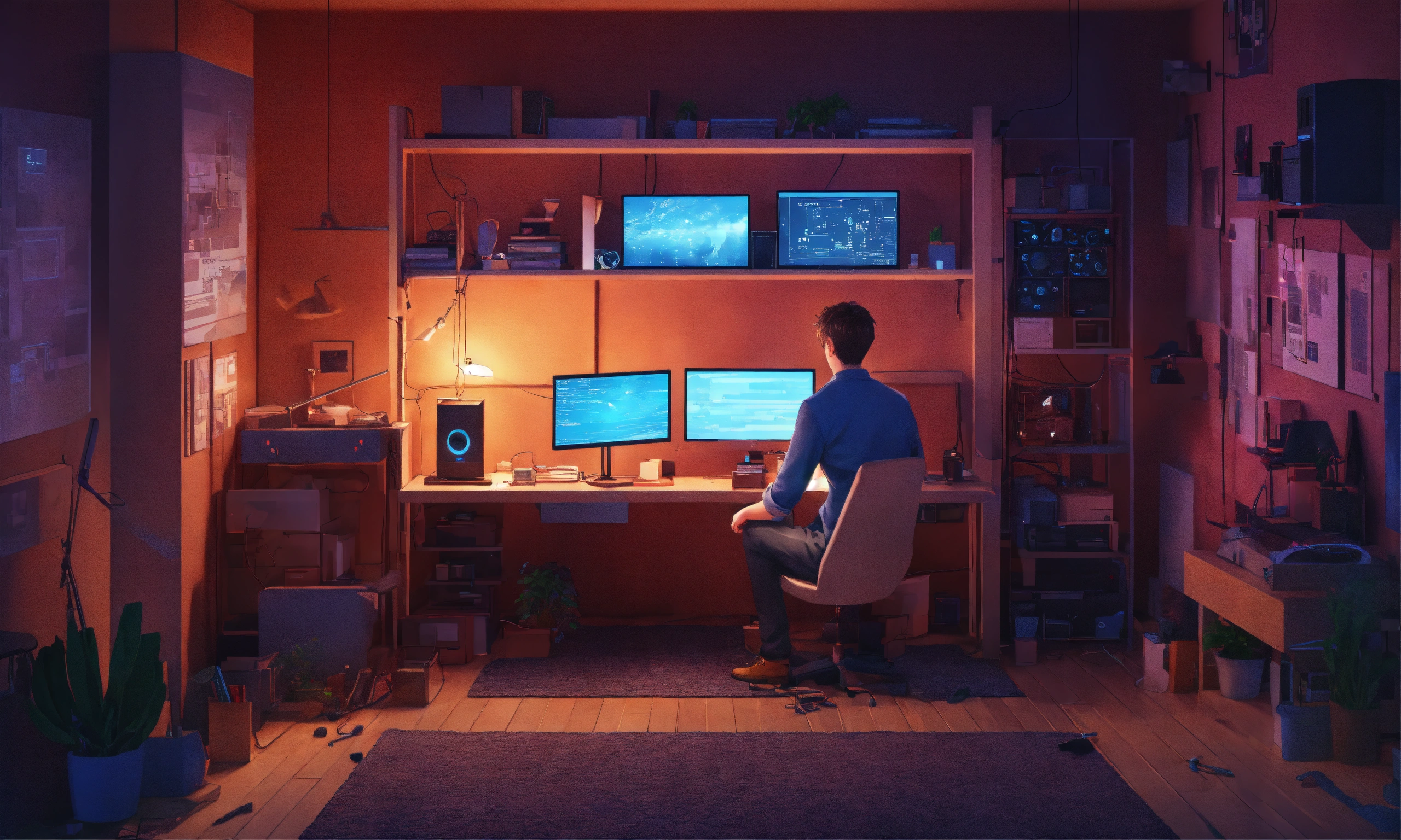 Lexica - A programmer in front of his computer station, isometric cube ...