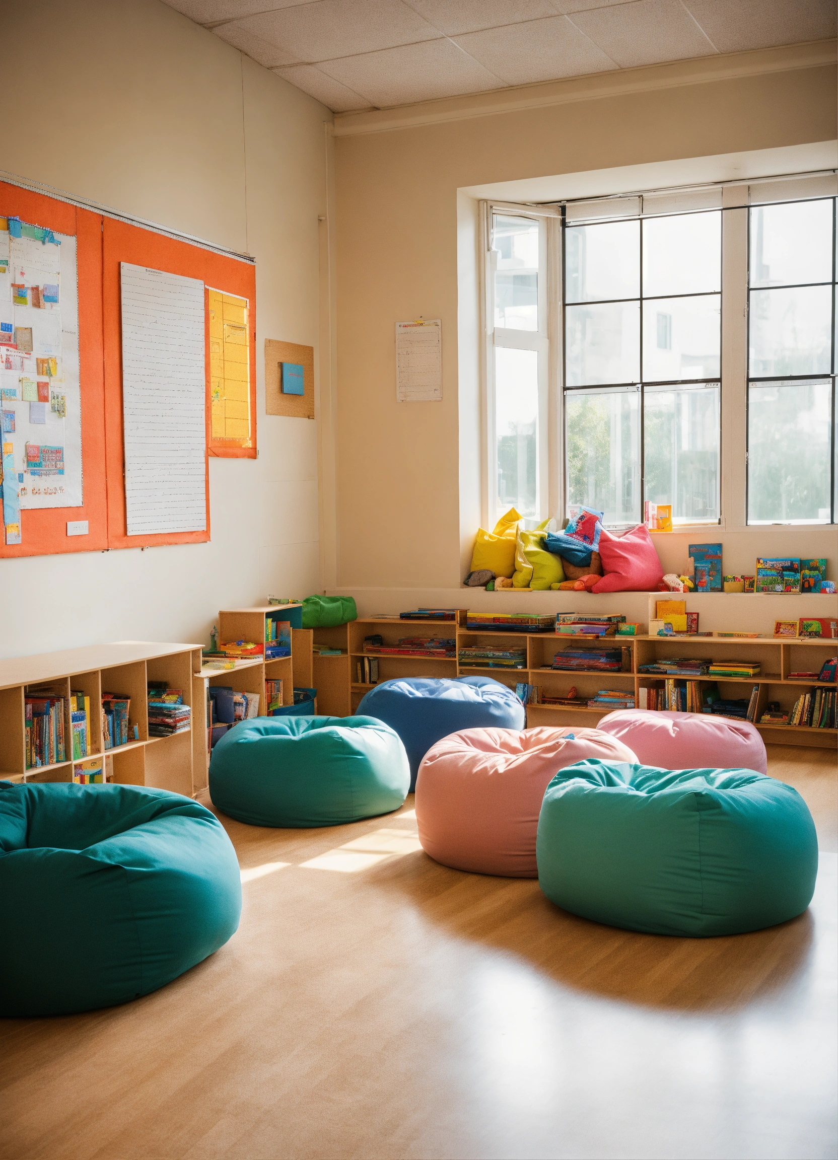 Lexica - A classroom with a silent reading area with bean bags.