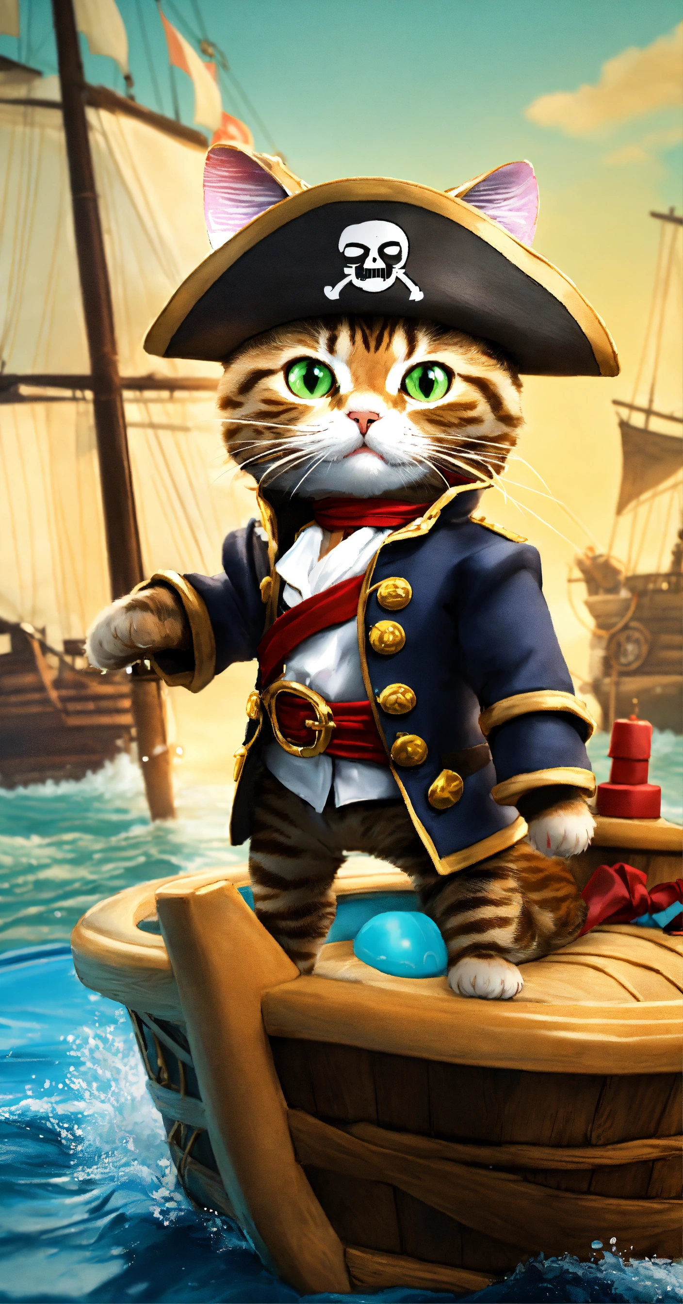 Lexica - Generate an image of a cat dressed as a pirate captain ...