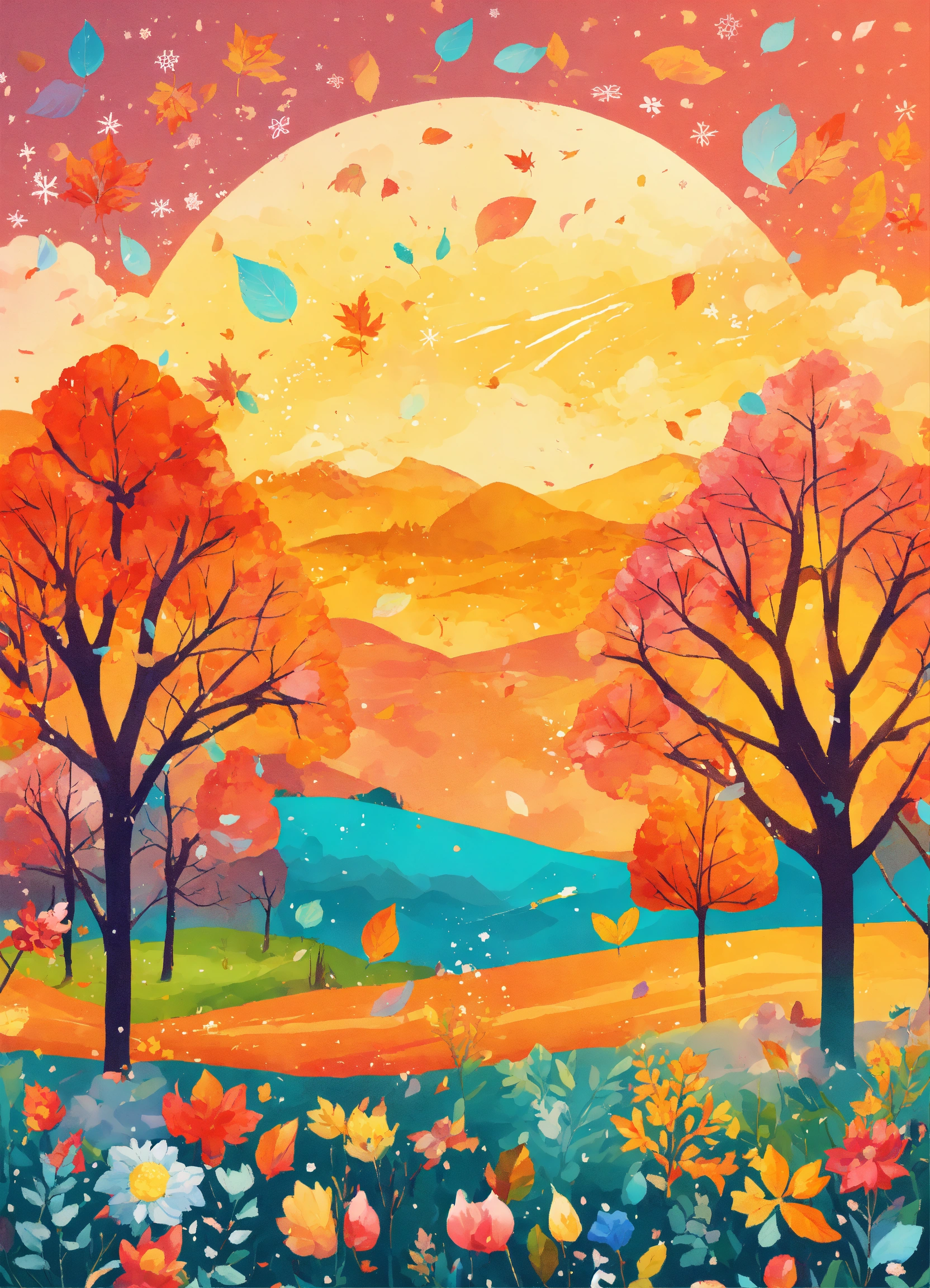Lexica - Colorful and bright illustration of Seasons of the Year as ...
