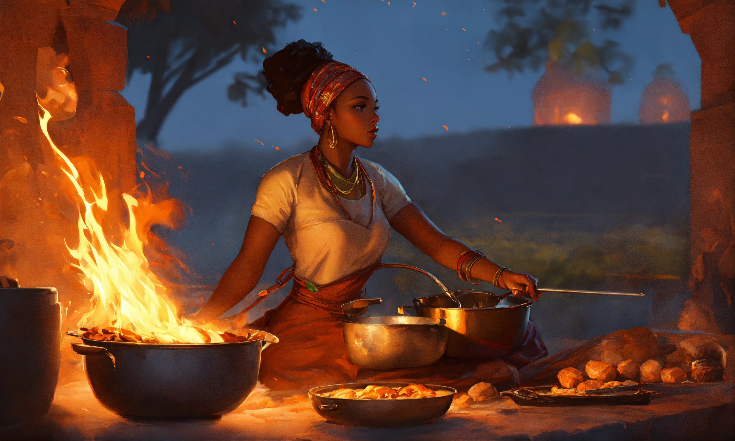 Lexica - 1 african woman cooking over fire, highly detailed, digital ...