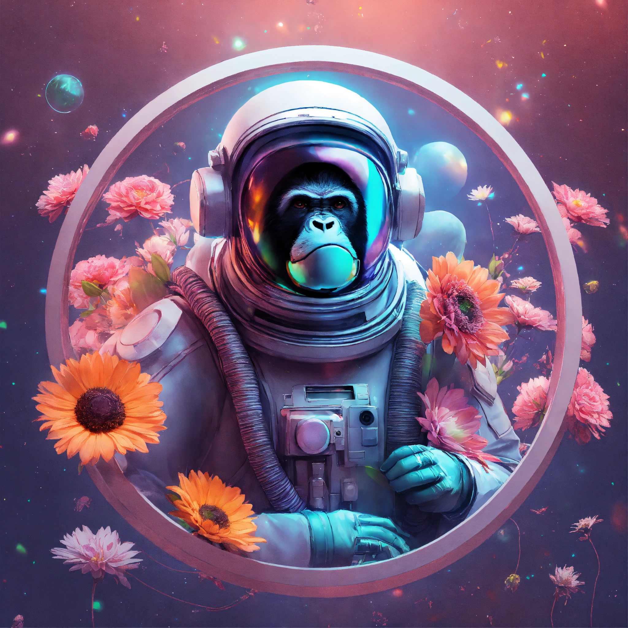 Lexica - APE ATRONAUT have a flower in hand in circle image ...
