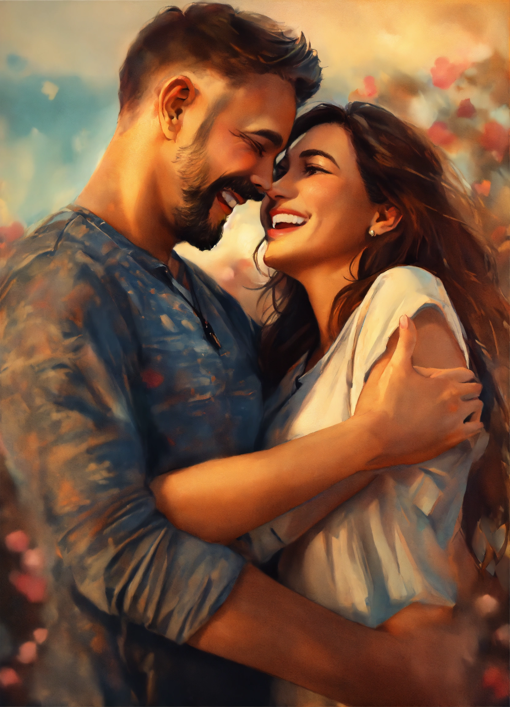 Lexica - Adult couple, realistic, laughter, happiness, hug, love, look ...