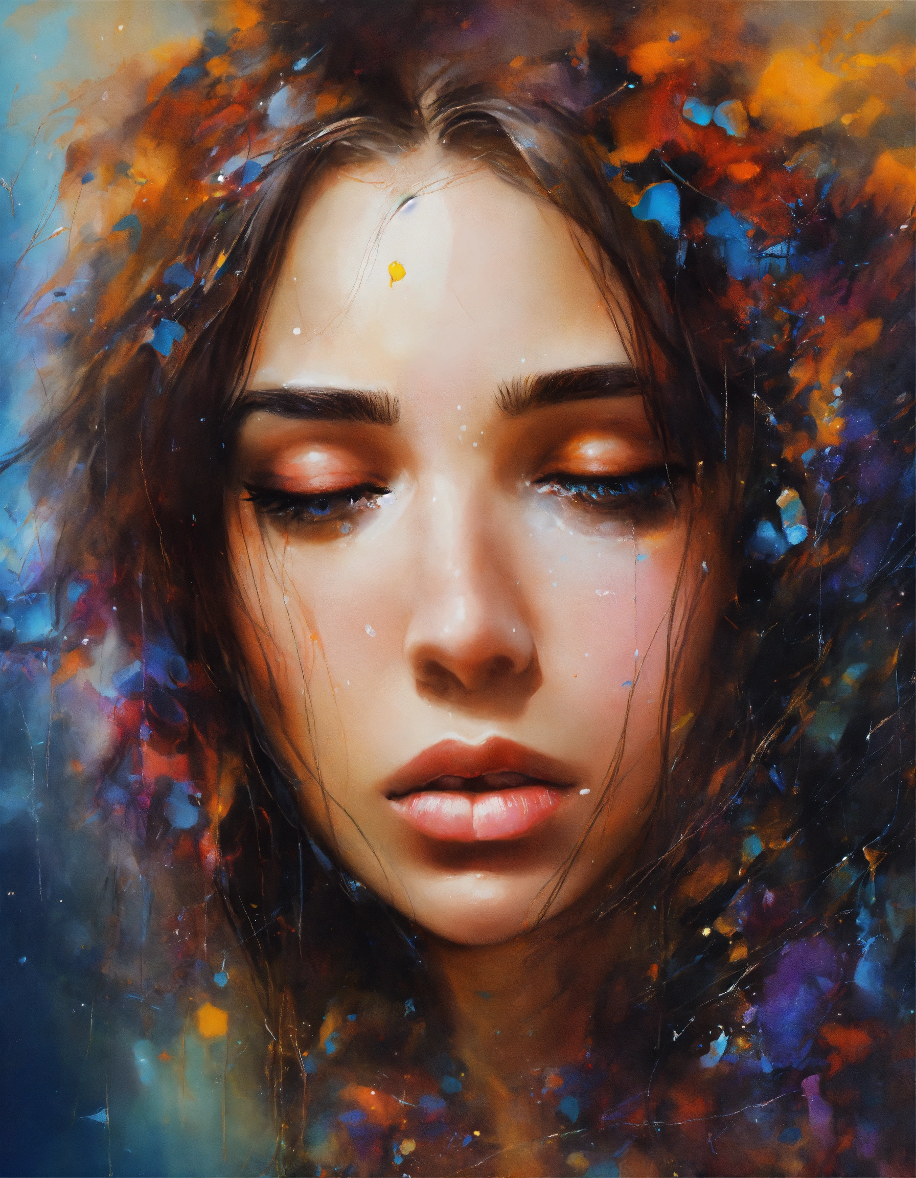 Lexica - Finding cosmic purpose of life, sad beautiful face brunette ...