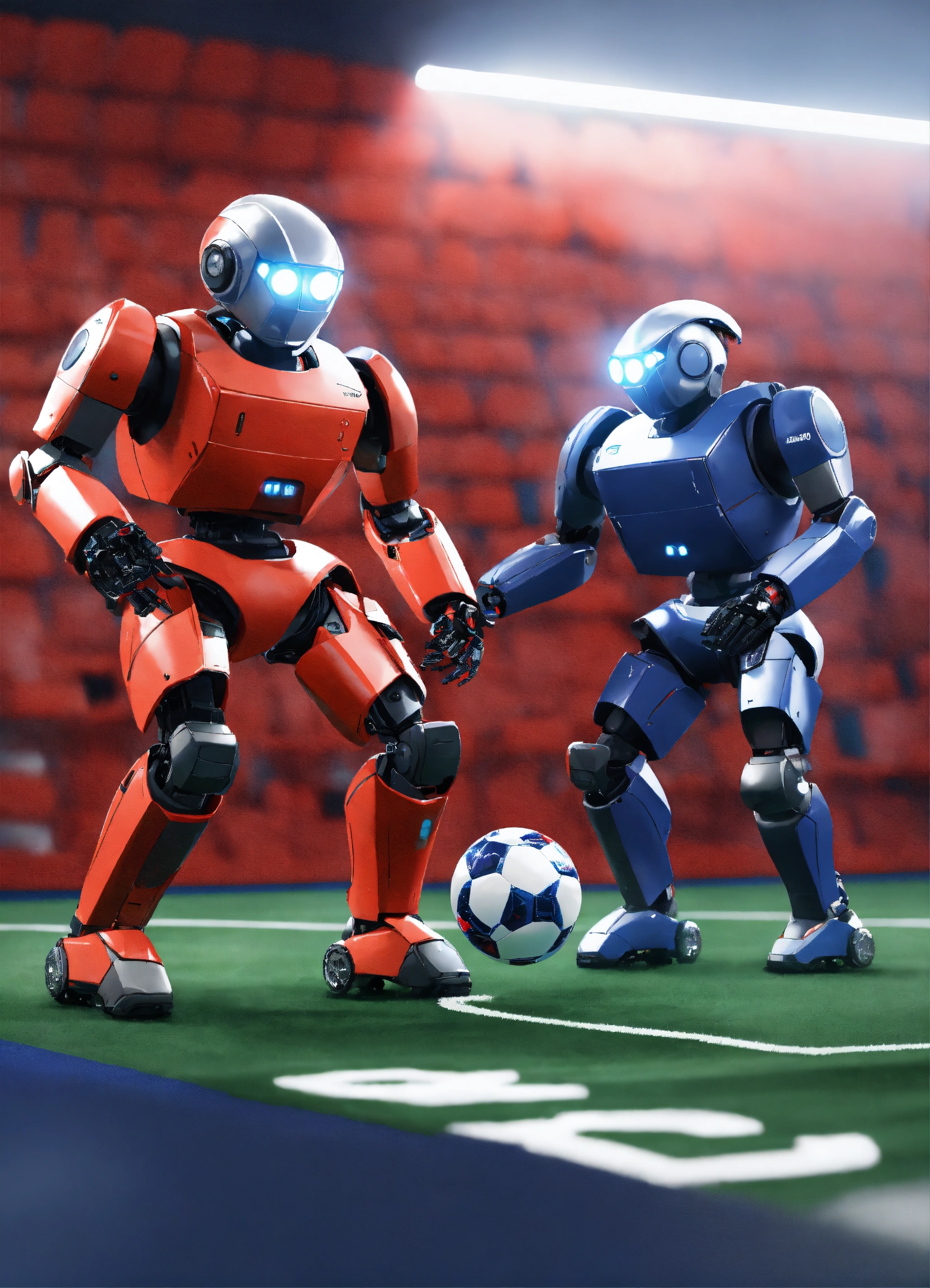 Lexica - Two robot soccer players are playing a game of soccer, in the ...