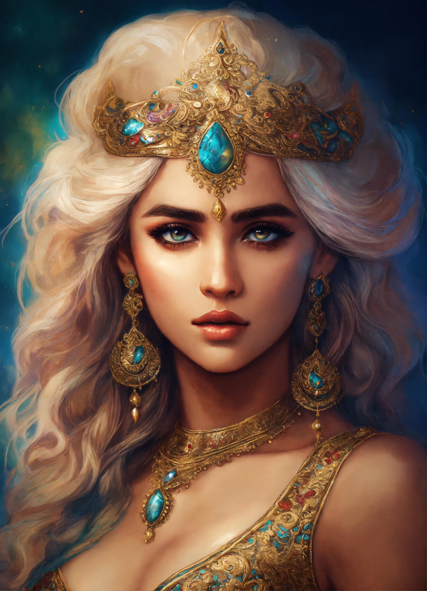 Lexica - "fantasy bollywood Daenerys", big hair, dancer, magical, genie ...