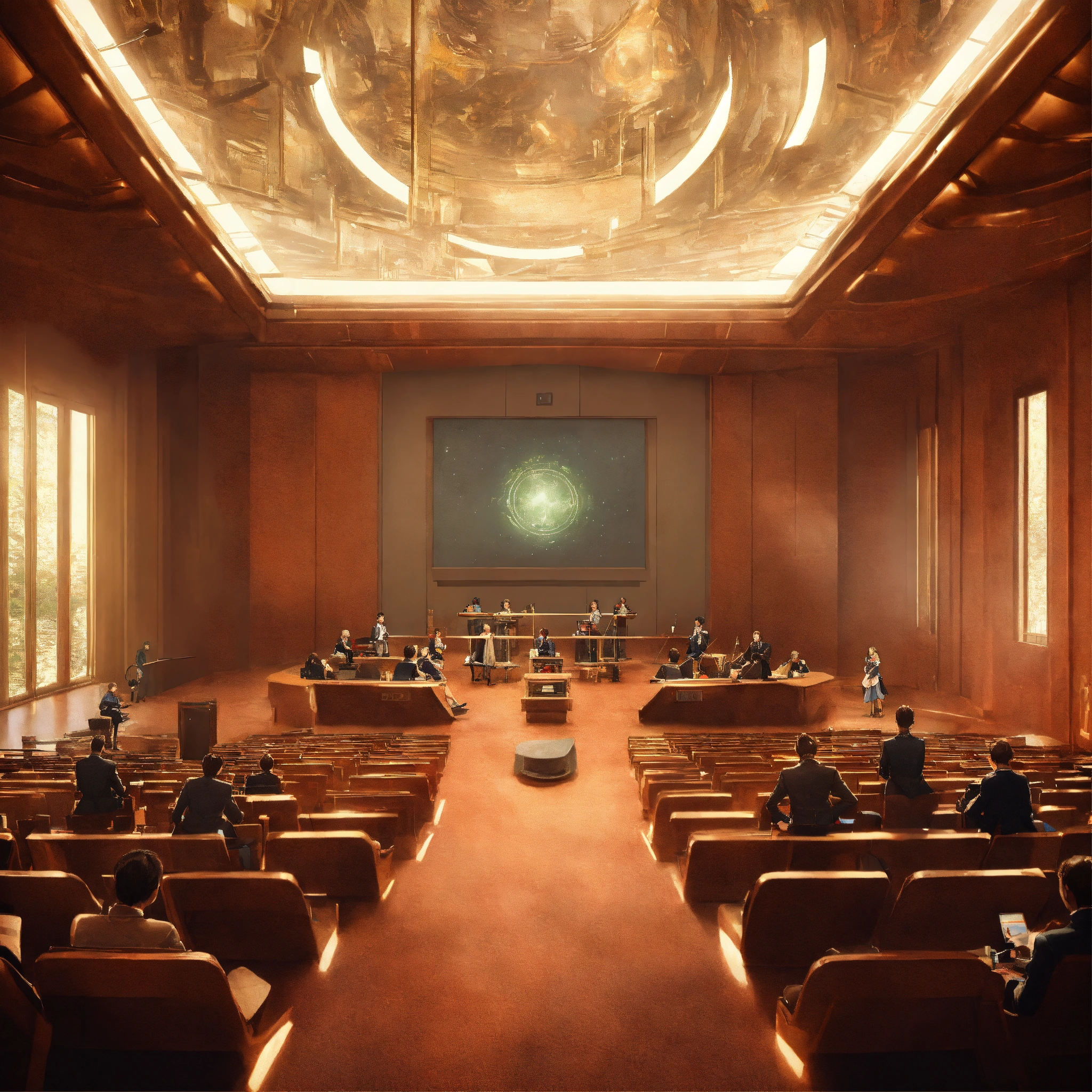 Lexica - Futuristic lecture hall with some young noblemen taking part ...