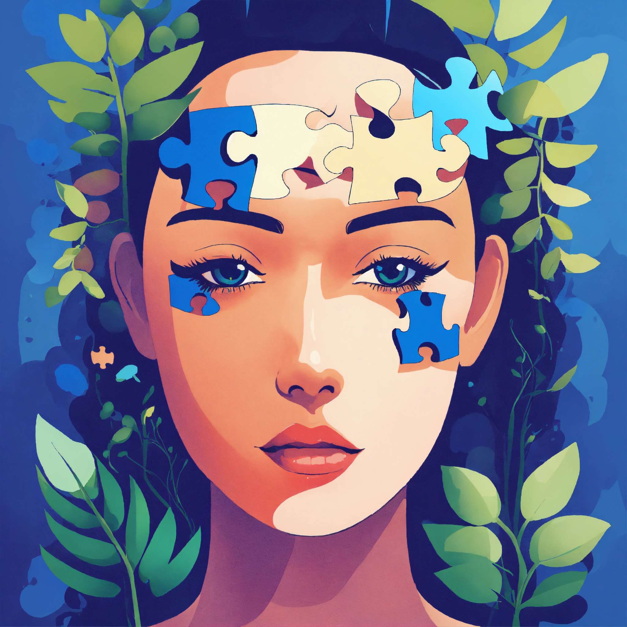 Lexica - Vector illustration closeup of a face, with plants growing on ...