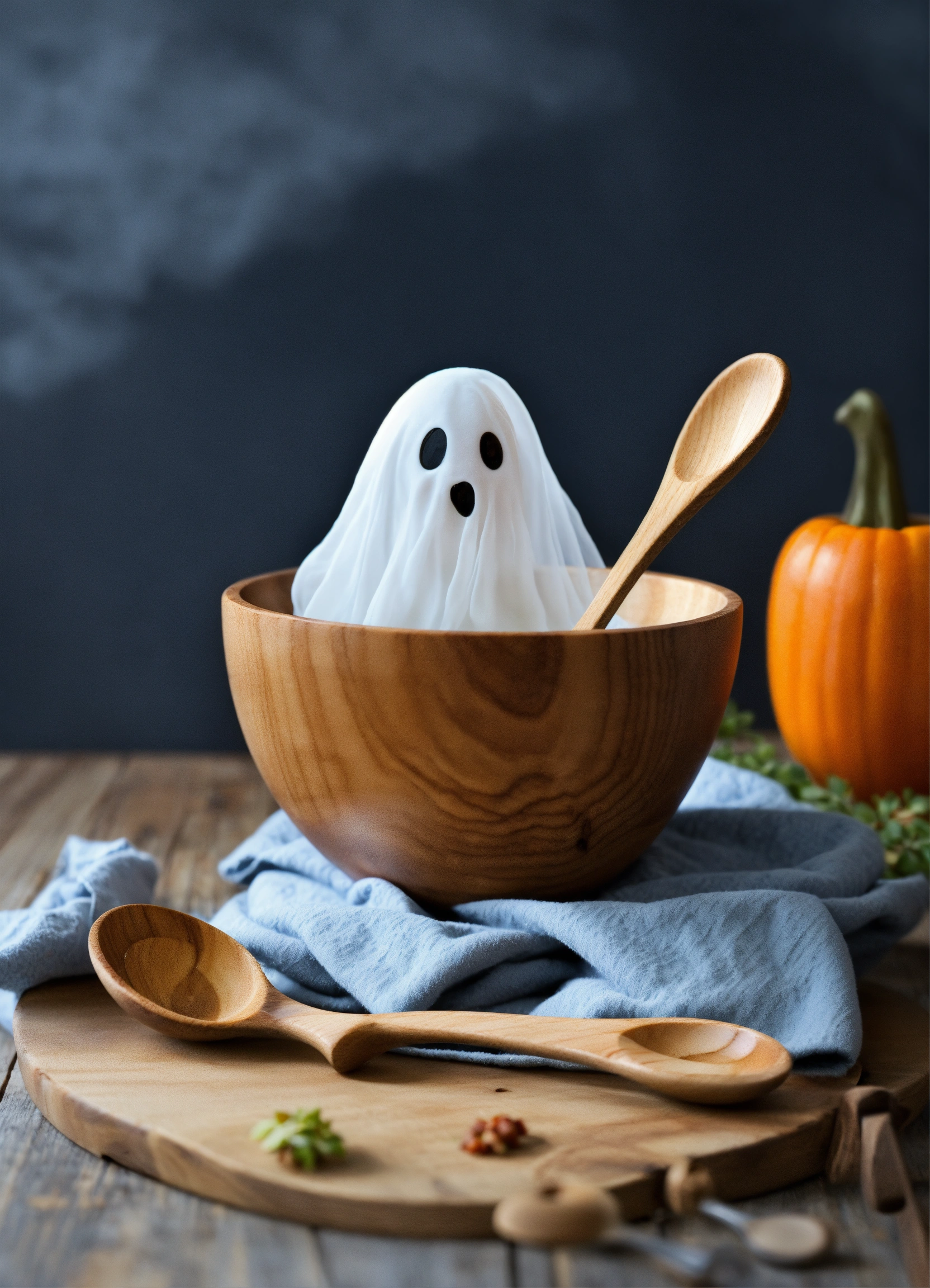 Lexica - A mixing bowl, a wooden spoon, and a cute ghost. Arrangement ...
