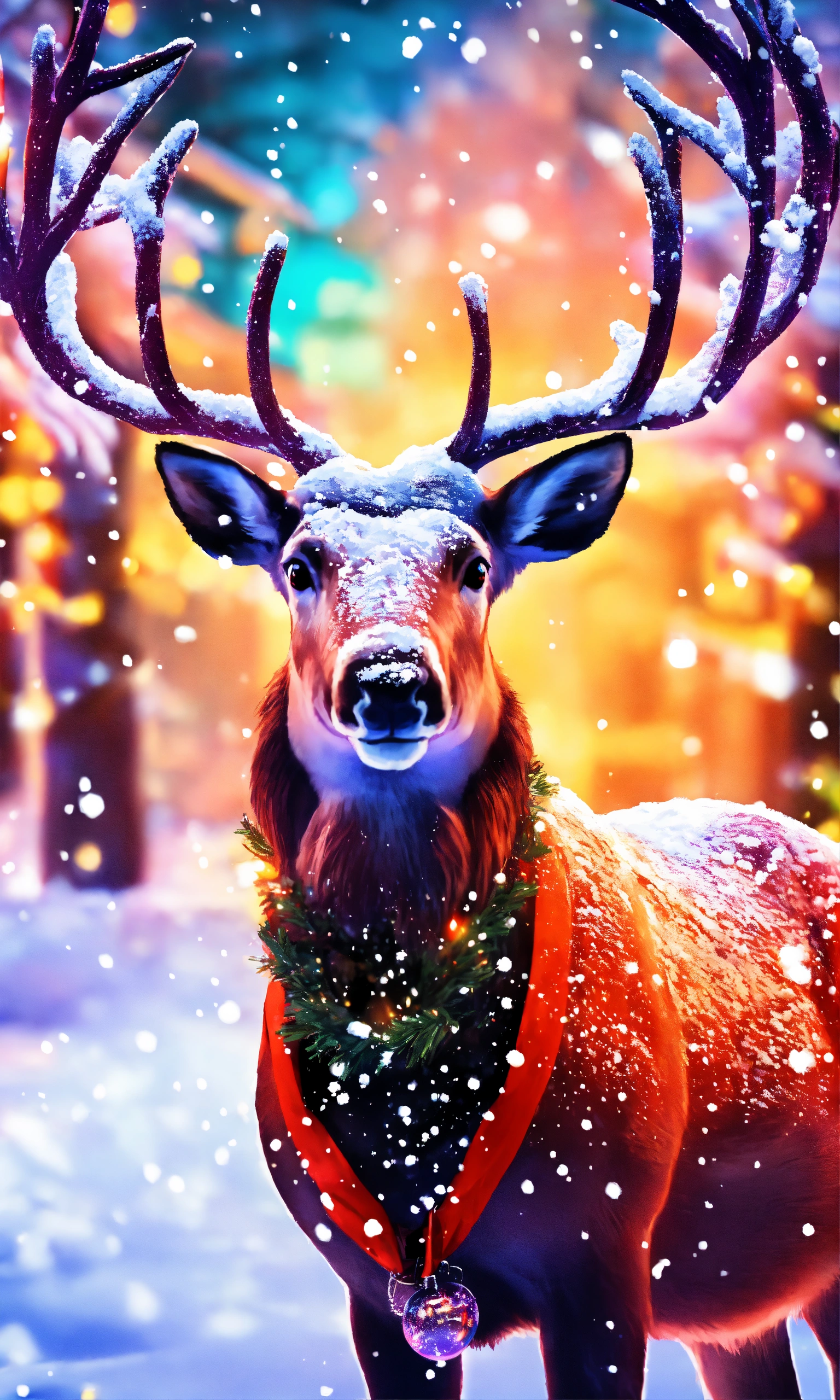 Lexica - Reindeer colorful cool 8k snowfall christmas