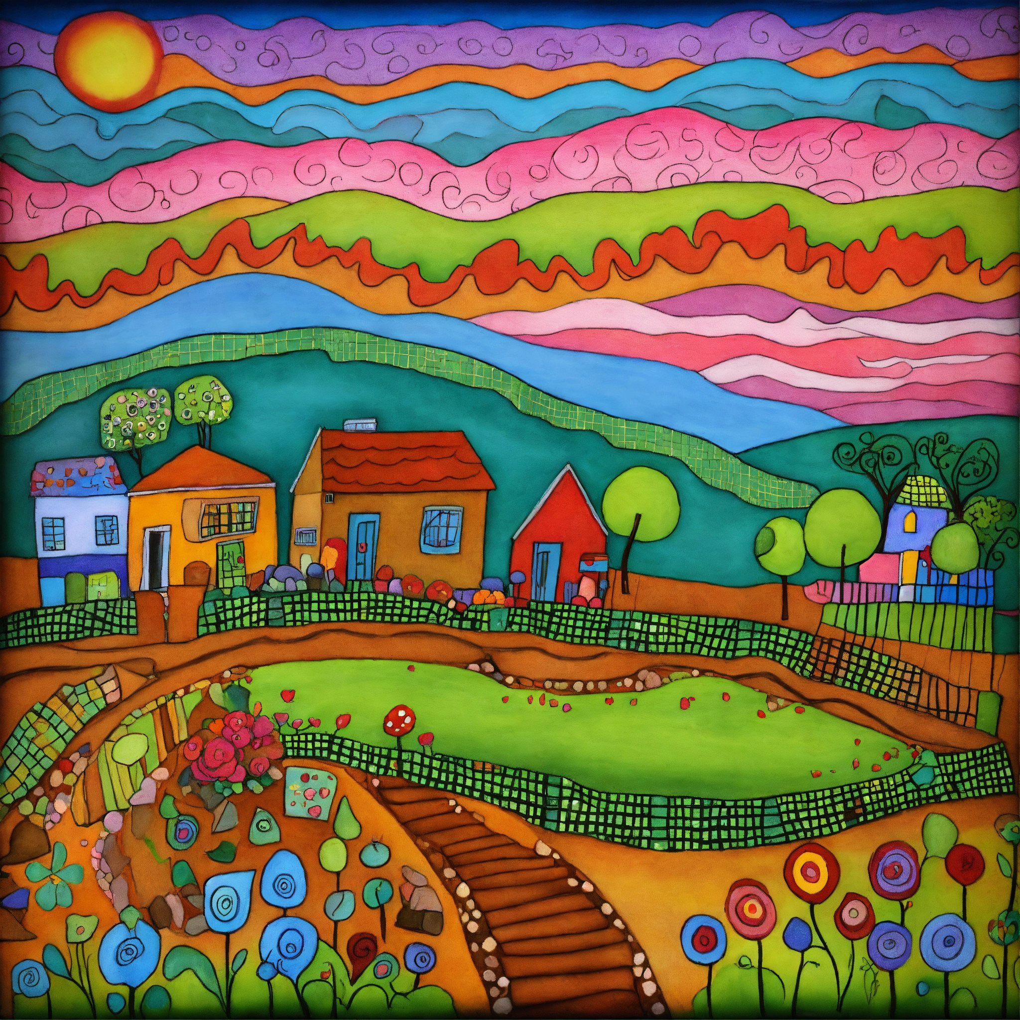Lexica - Art drawing landscape scene folk art style inspired by karla ...